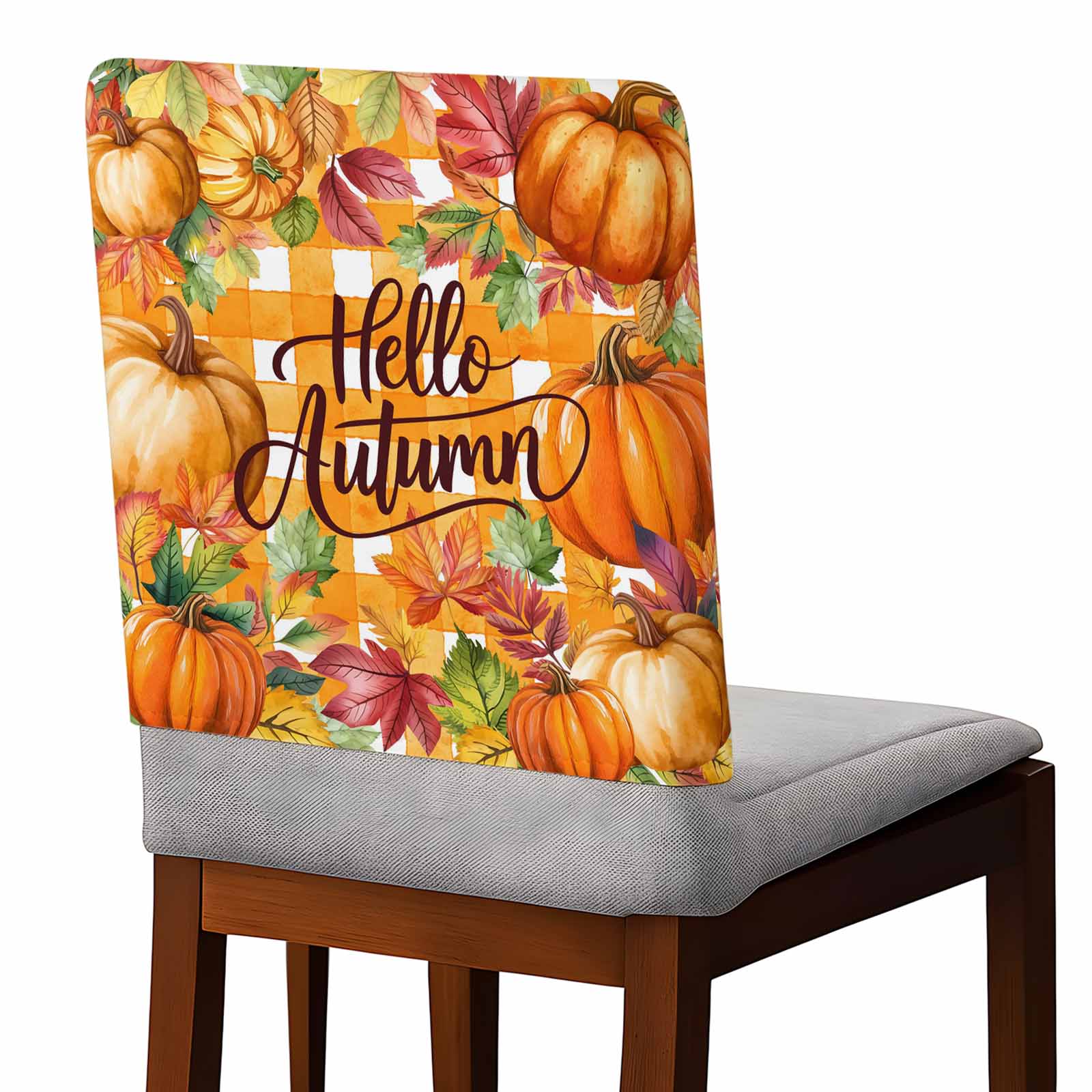 Chair Covers Set of 4 Fall Pumpkin Thanksgiving Maple Leaf Hello Autumn ...
