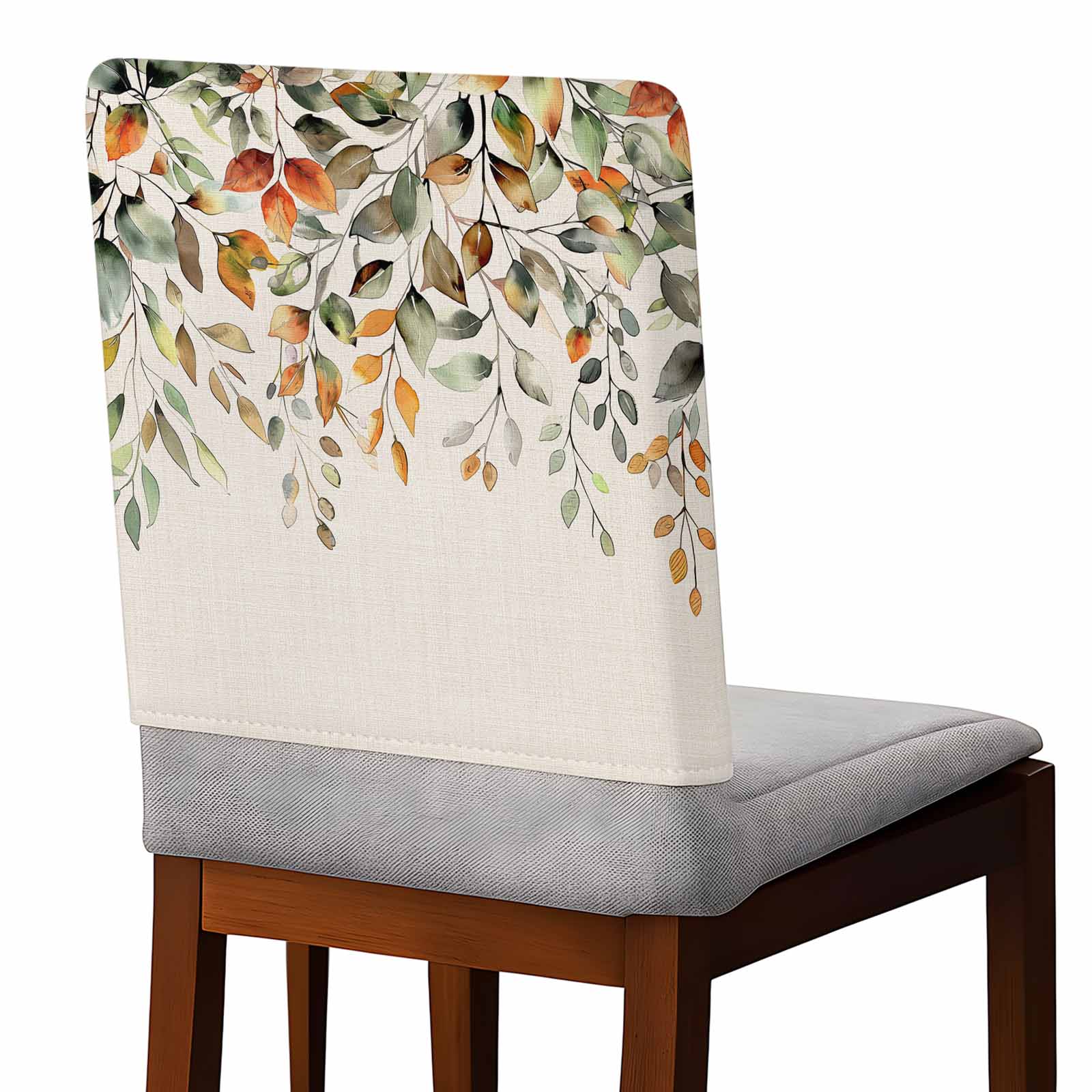 Chair Covers Set of 4 Fall Sage Green Eucalyptus Leaves Linen ...