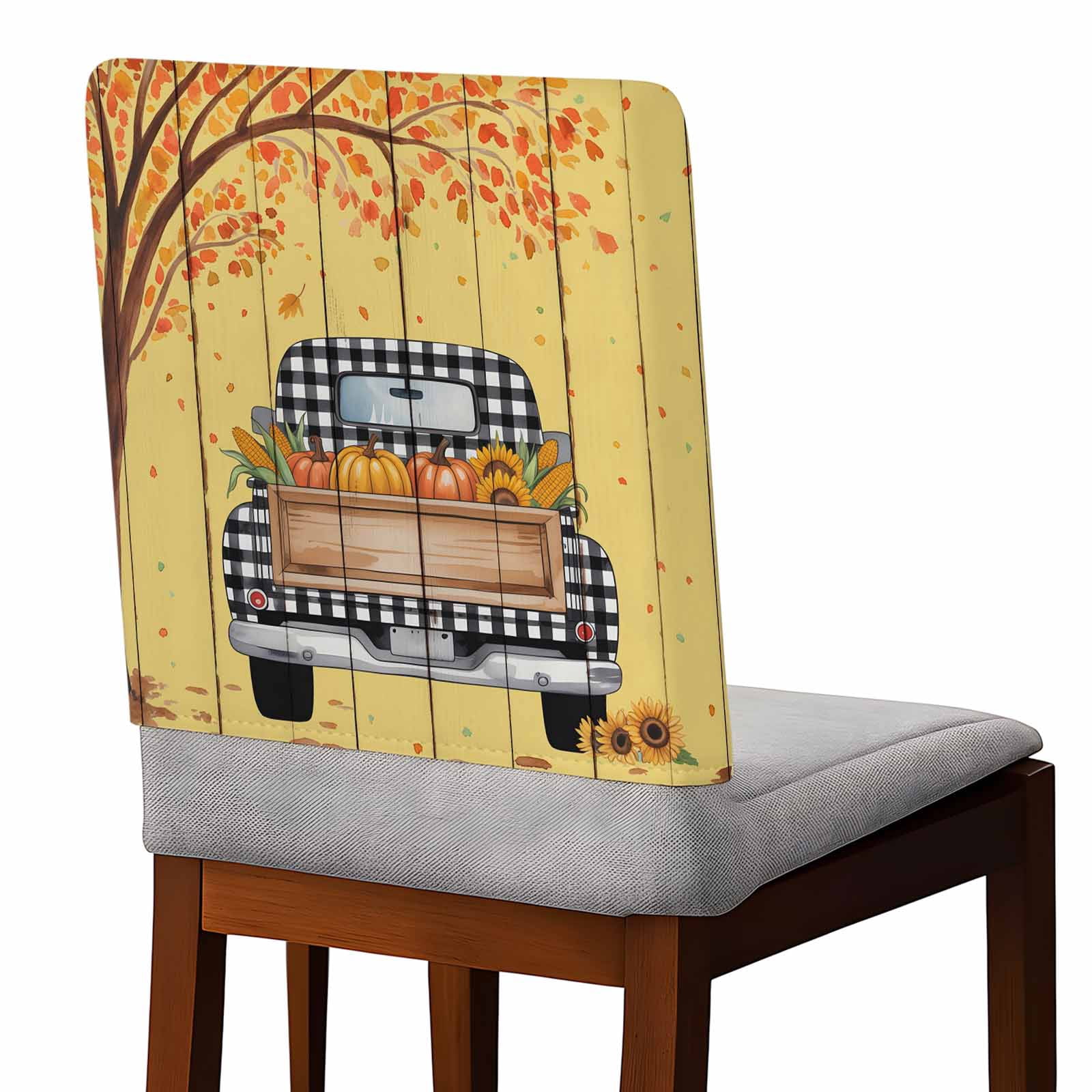 Chair Covers Set of 4 Fall Thanksgiving Plaid Truck Pumpkin Corn ...