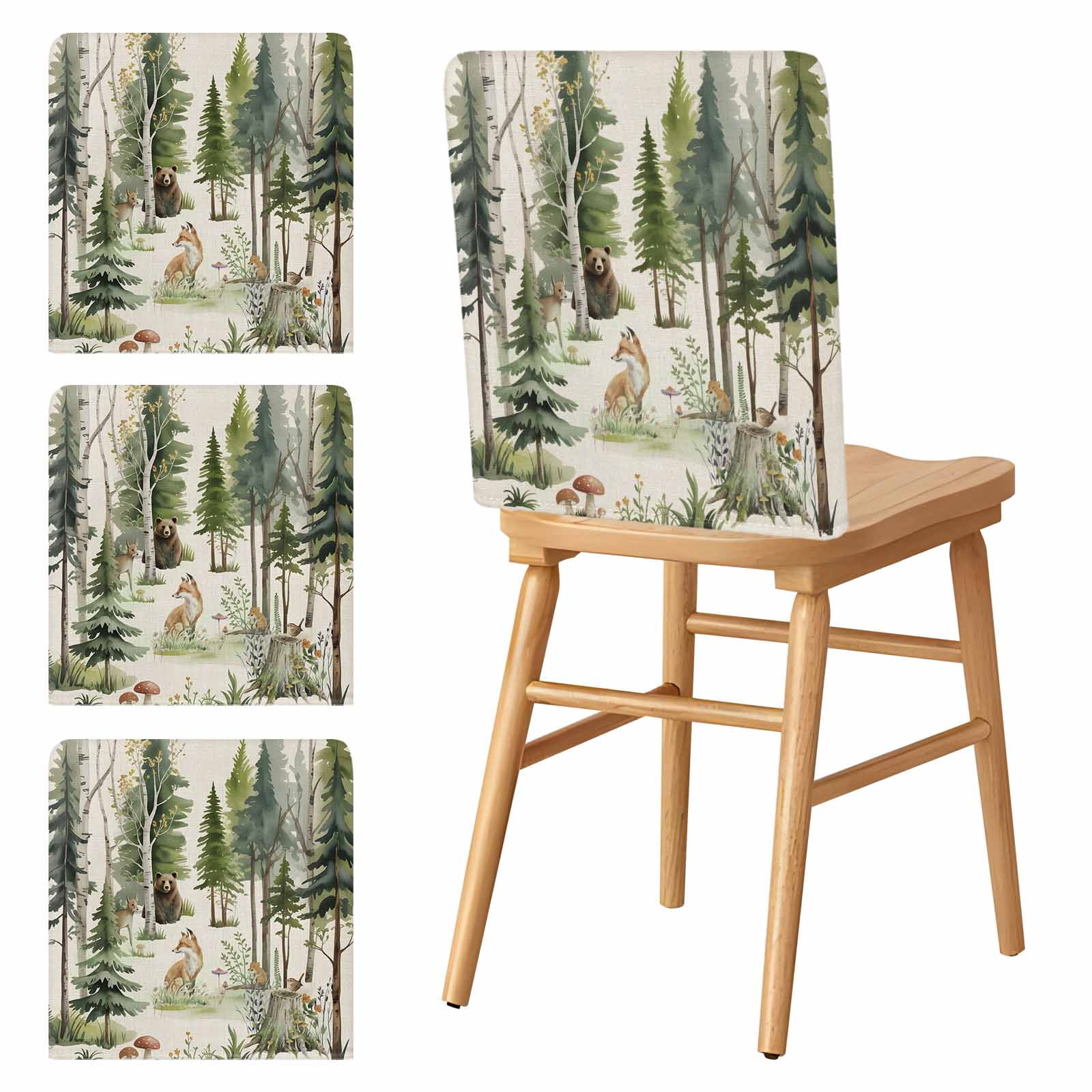 Chair Covers Set of 4 Forest Animal Chair Slipcover Protector Stretch ...