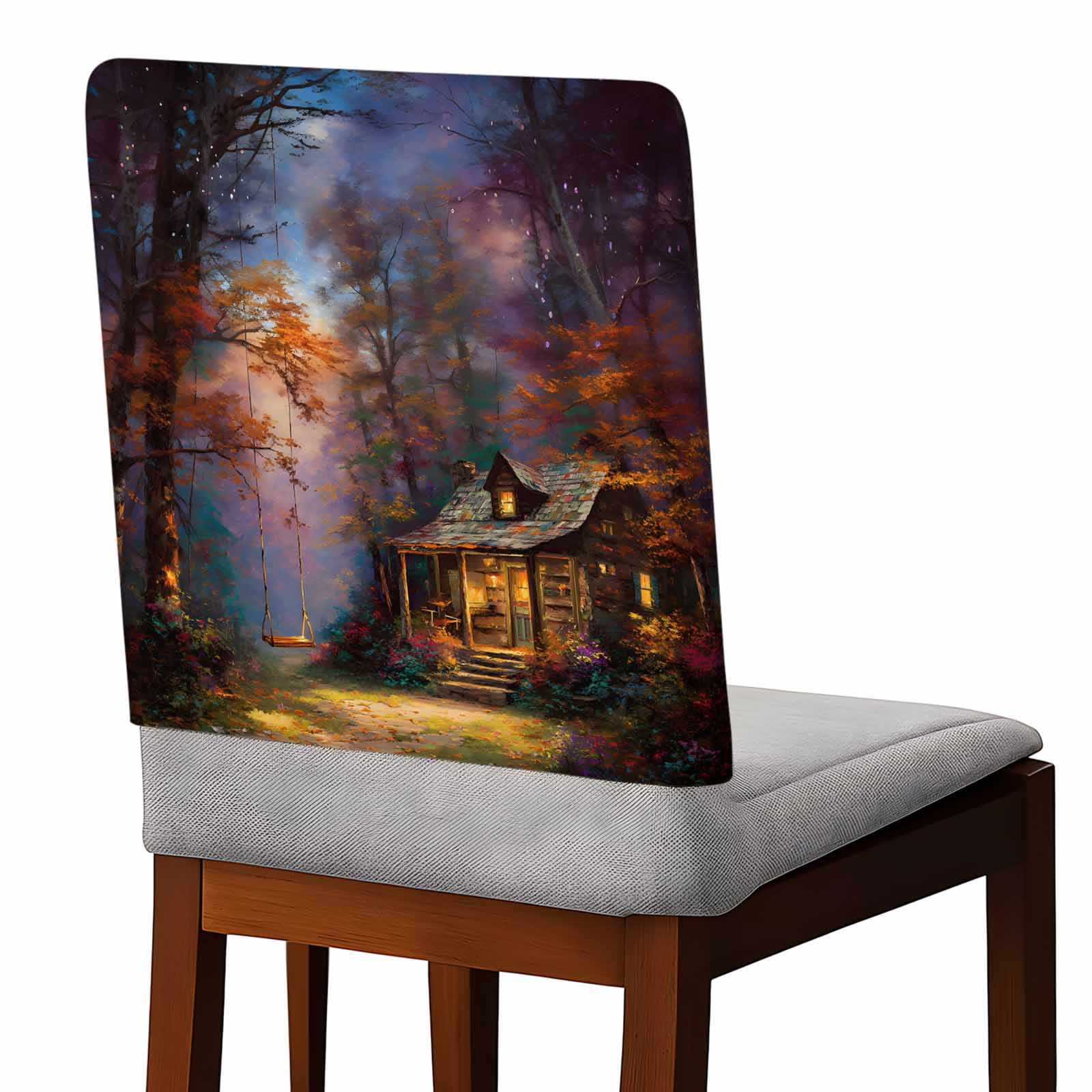 Chair Covers Set of 4 Forest Cabin Fall Fallen Leaves Swing Tree ...