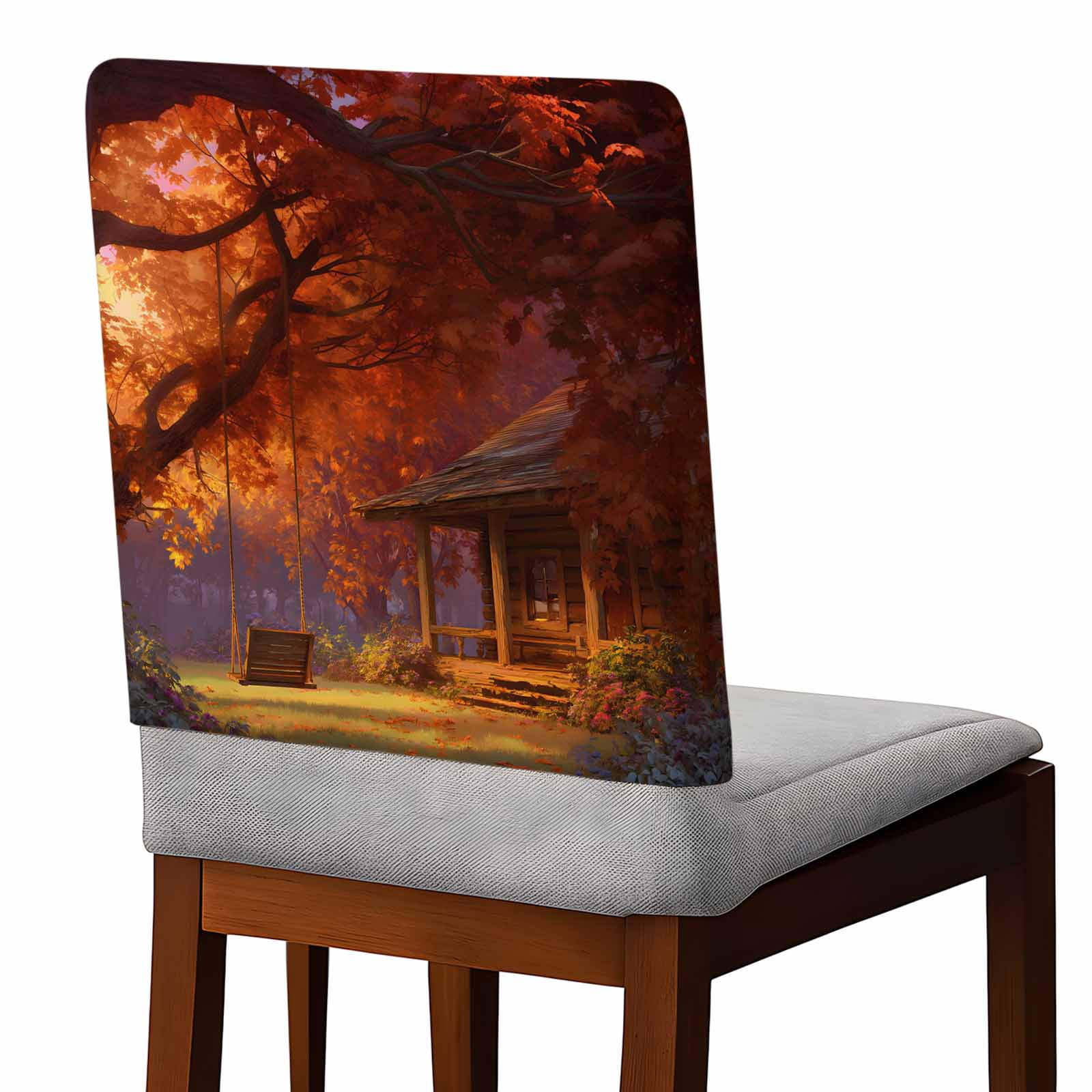 Chair Covers Set of 4 Forest Cabin Fall Fallen Leaves Tree Maple Swing ...
