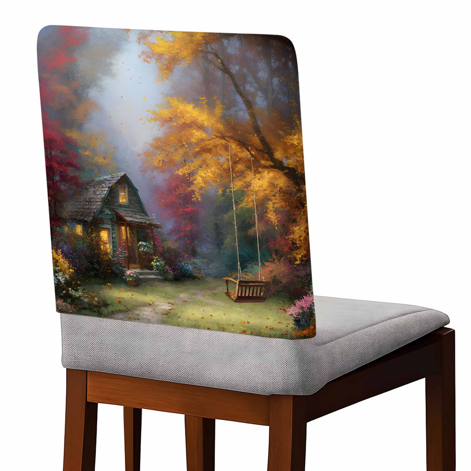 Chair Covers Set of 4 Forest Cabin Fall Fallen Leaves Tree Swing ...