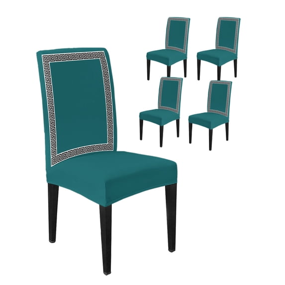 Chair Covers Set of 4, Greek Abstract Inspired Key Pattern Removable ...