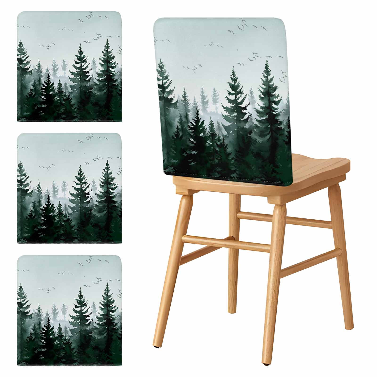 Chair Covers Set of 4 Green Forest Chair Slipcover Protector Stretch ...