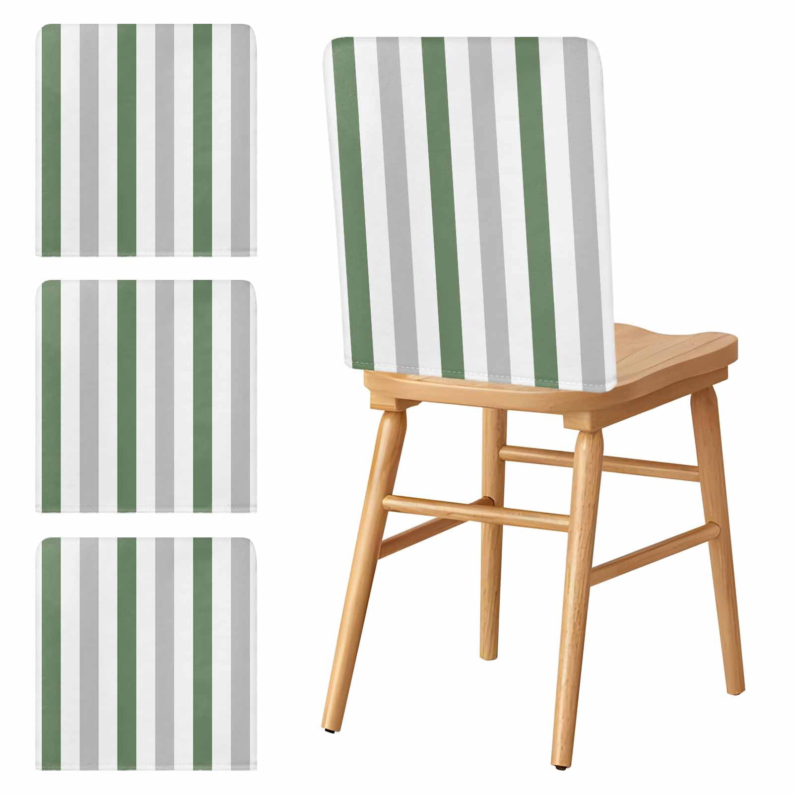 Chair Covers Set of 4 Green Grey Striped Chair Slipcover Protector ...