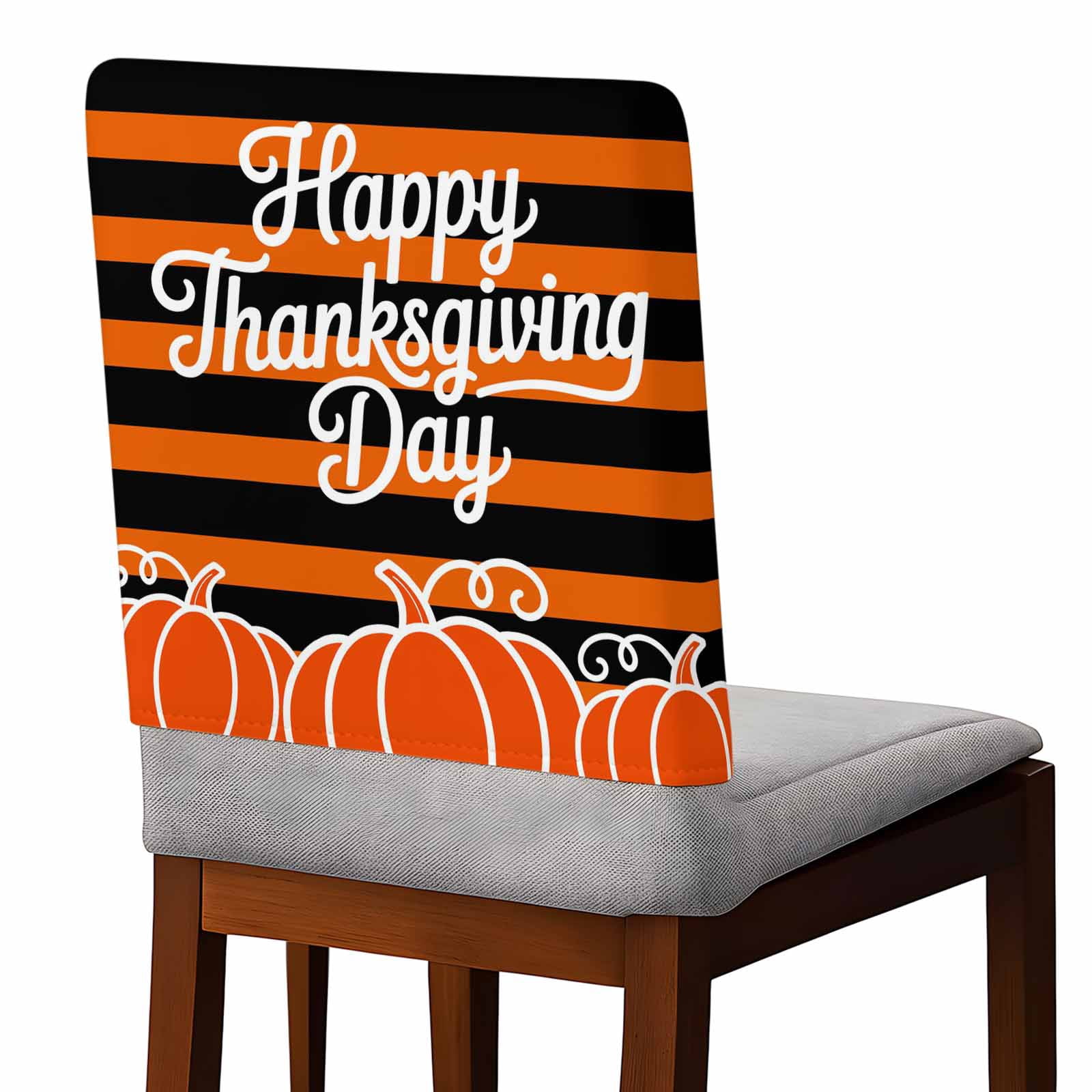 Chair Covers Set of 4 Happy Thanksgiving Day Fall Pumpkin Orange Black ...