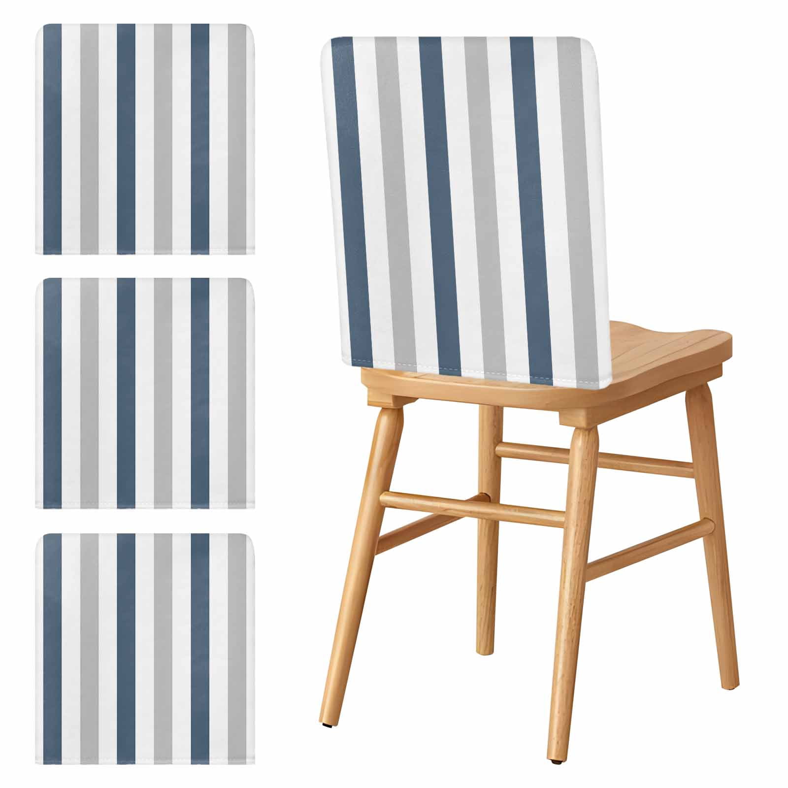 Chair Covers Set of 4 Haze Blue Grey Stripes Chair Slipcover Protector ...