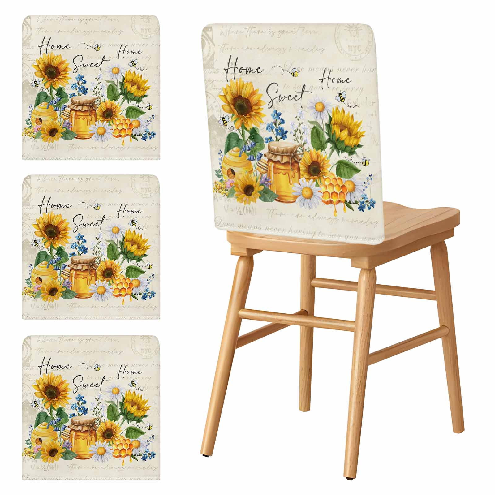 Chair Covers Set of 4 Honey Bees Chair Slipcover Protector Stretch ...