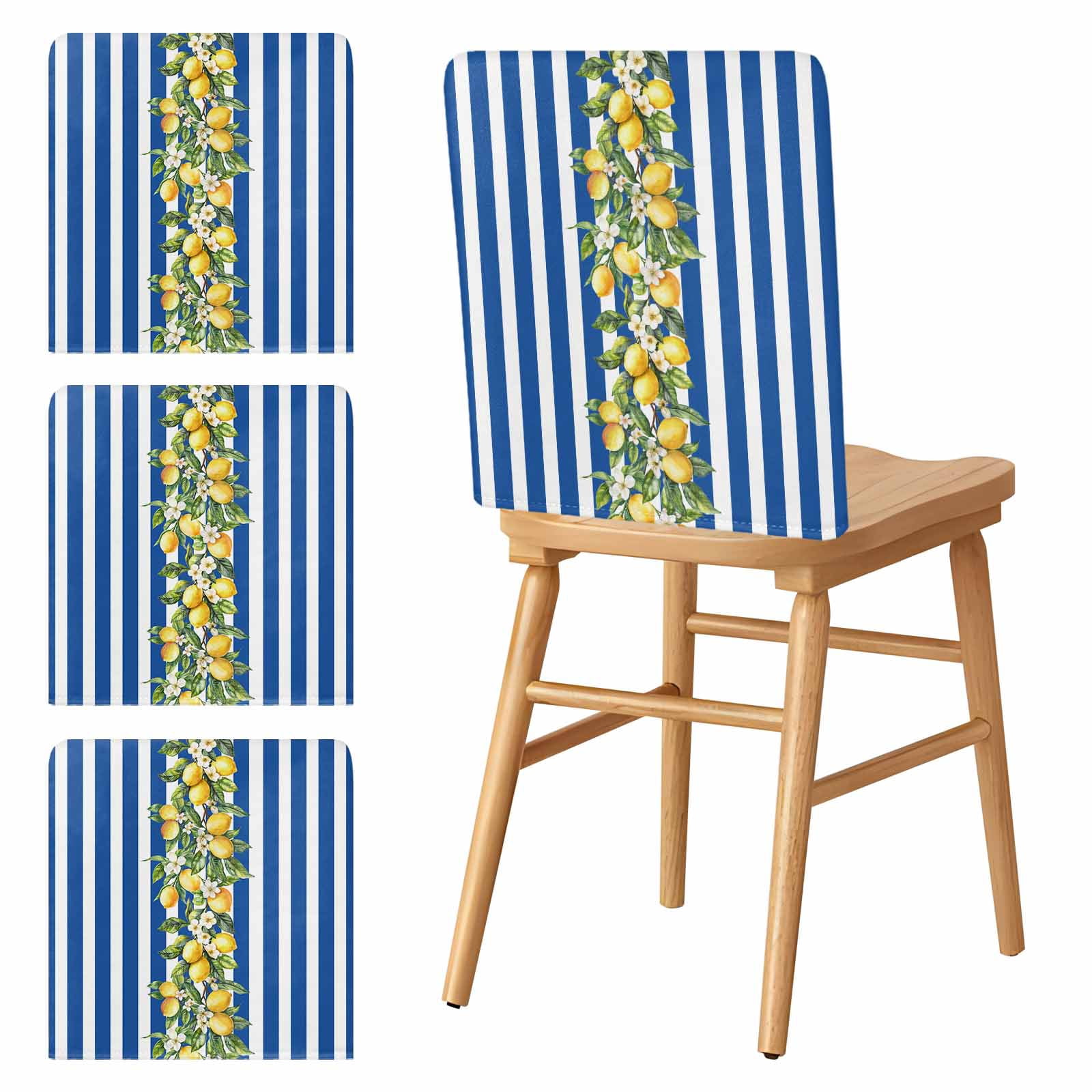 Chair Covers Set of 4 Lemon Blue Stripes Chair Slipcover Protector ...