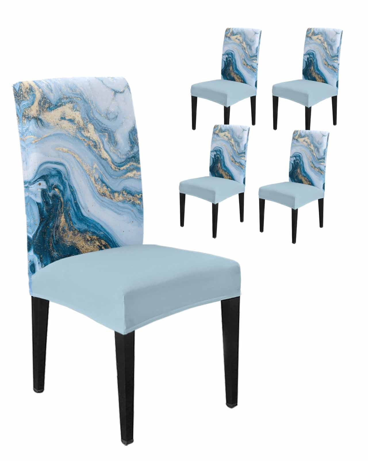 Chair Covers Set of 4, Marble Texture Watercolor Blue Removable ...