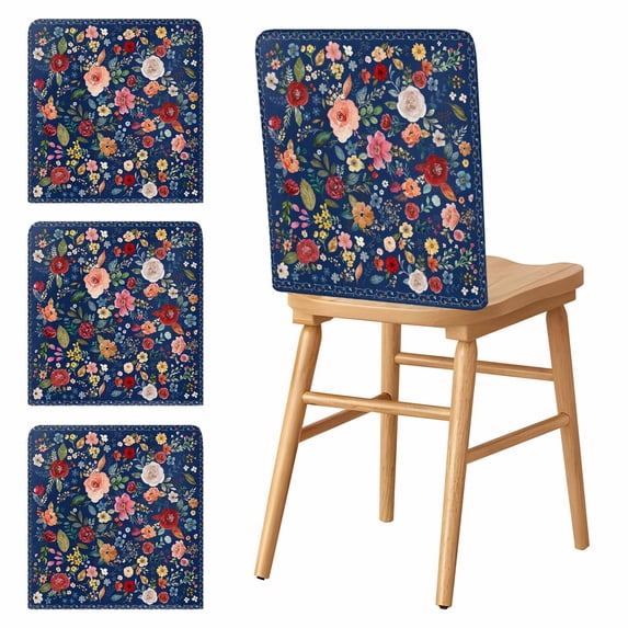 Chair Covers Set of 4 Navy Blue Floral Chair Slipcover Protector ...