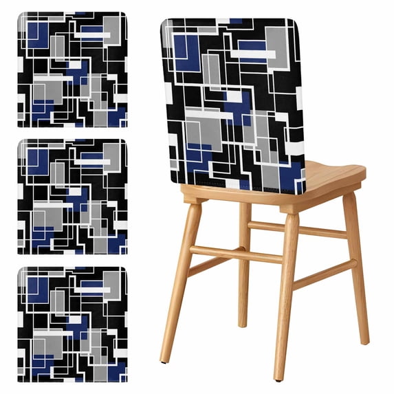 Chair Covers Set of 4 Navy Blue Geometric Chair Slipcover Protector ...