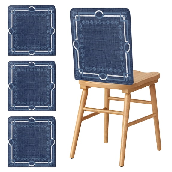 Chair Covers Set of 4 Navy Blue Linen Border Chair Slipcover Protector ...