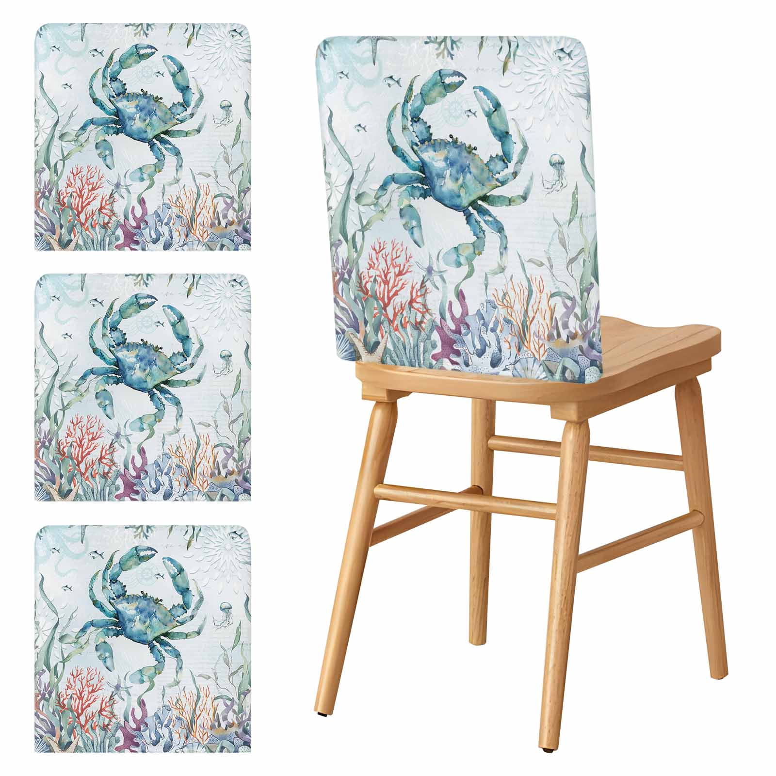 Chair Covers Set of 4 Ocean Crab Chair Slipcover Protector Stretch ...