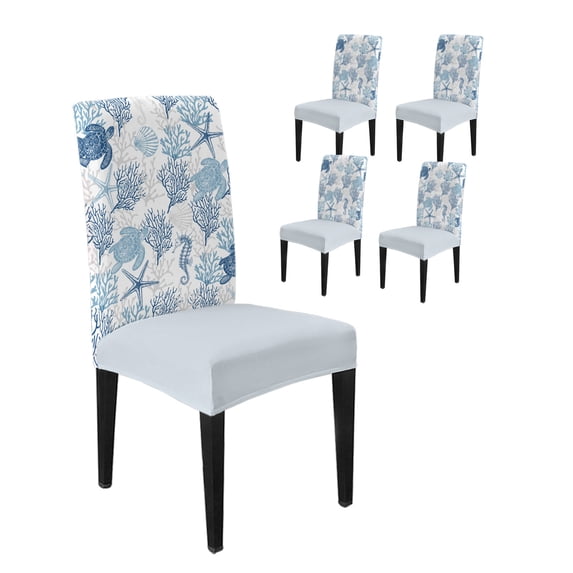 Chair Covers Set of 4, Ocean Sea Turtle Blue Coral Removable ...