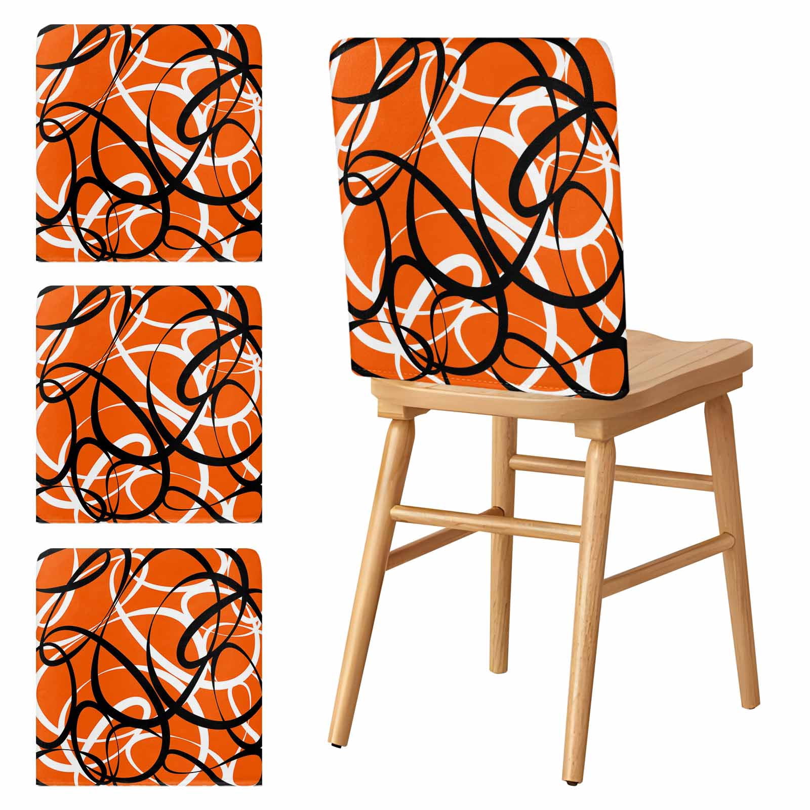 Chair Covers Set of 4 Orange Black Circle Lines Chair Slipcover ...