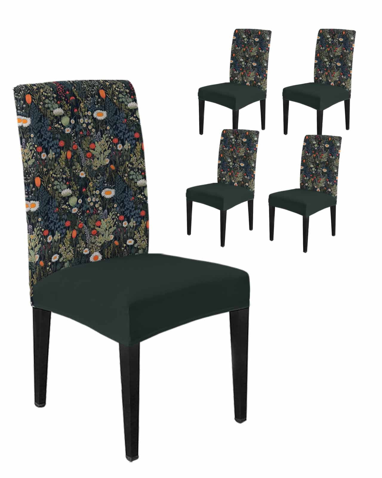 Chair Covers Set of 4, Pastoral Watercolor Garden Flower Removable ...