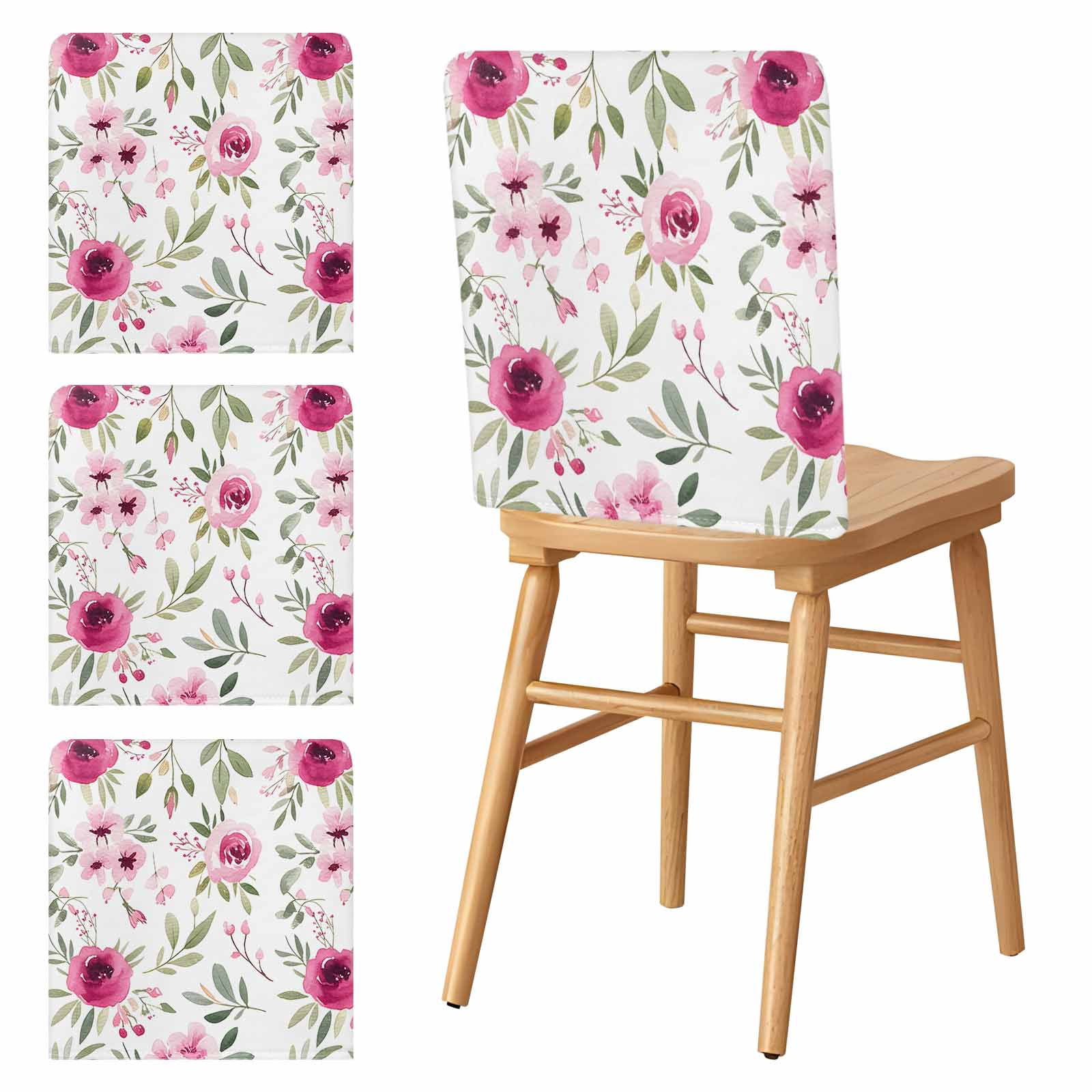 Chair Covers Set of 4 Pink Flowers Chair Slipcover Protector Stretch ...