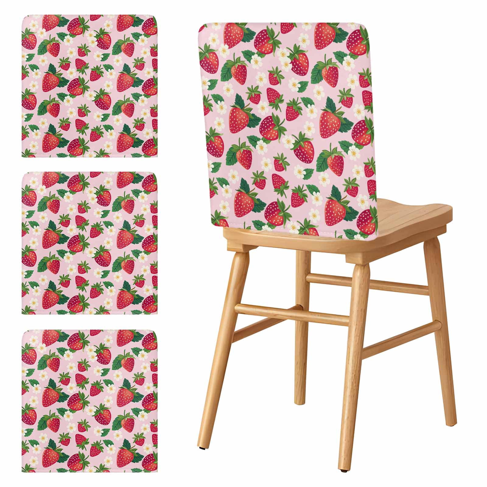 Chair Covers Set of 4 Pink Strawberry Chair Slipcover Protector Stretch ...
