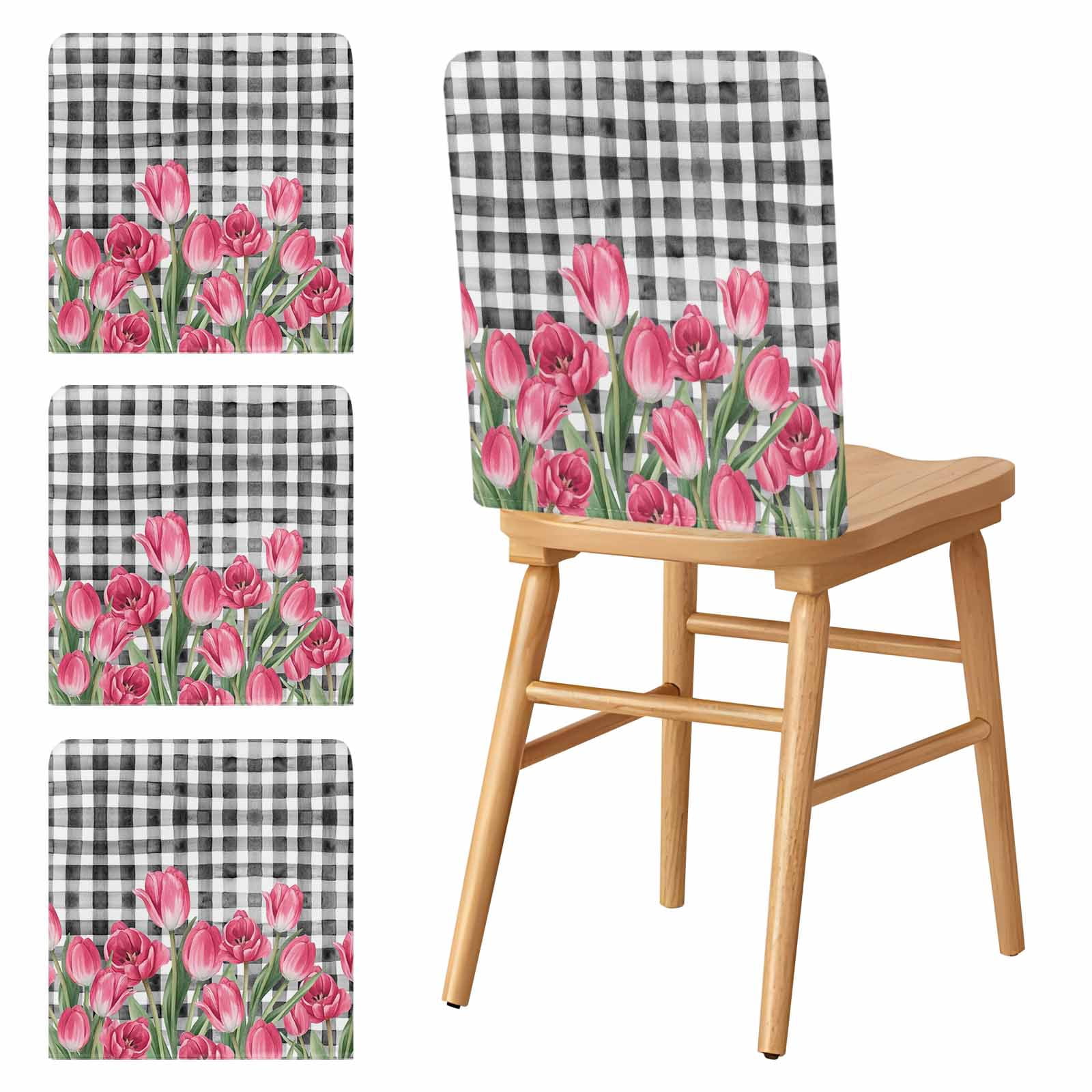 Chair Covers Set of 4 Pink Tulip Flower Chair Slipcover Protector ...