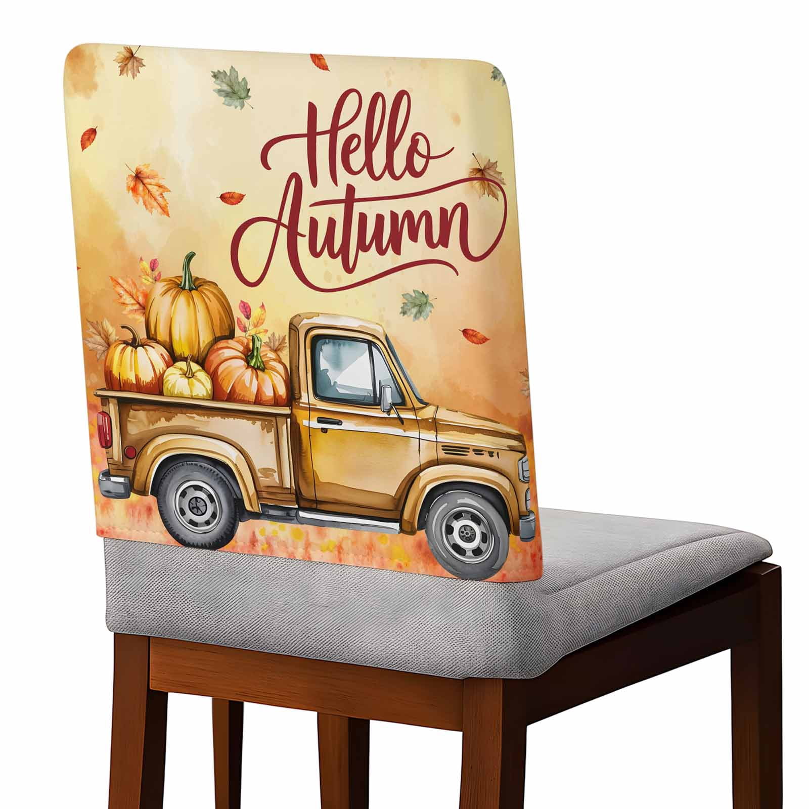 Chair Covers Set of 4 Pumpkin Truck Fall Maple Leaf Hello Autumn ...