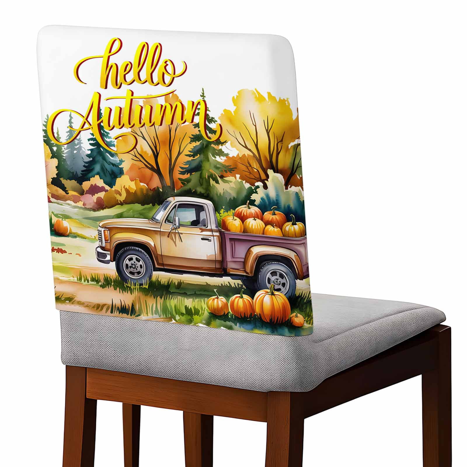 Chair Covers Set of 4 Pumpkin Truck Hello Autumn Forest Fall ...