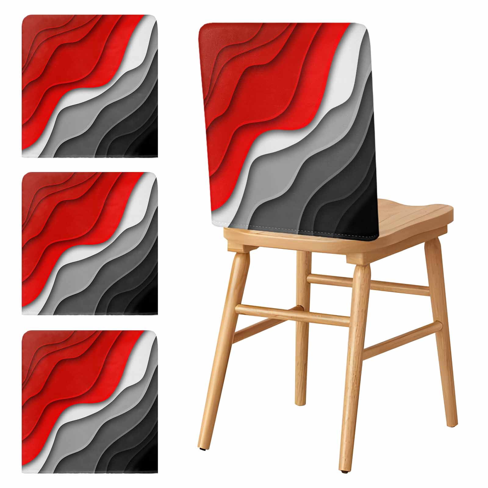 Chair Covers Set of 4 Red Black Modern Geometric Chair Slipcover ...
