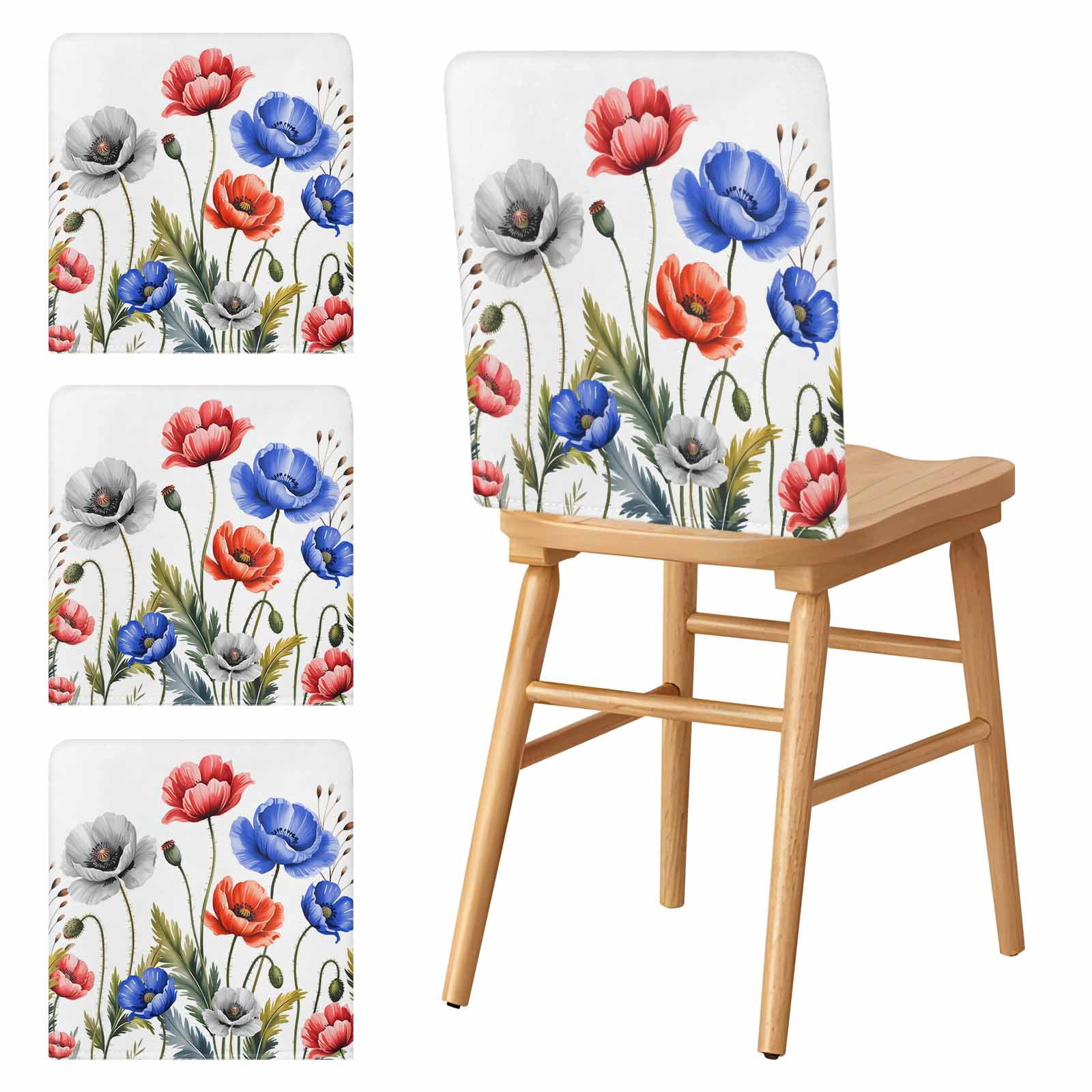 Chair Covers Set of 4 Red Blue Poppy FLoral Chair Slipcover Protector ...