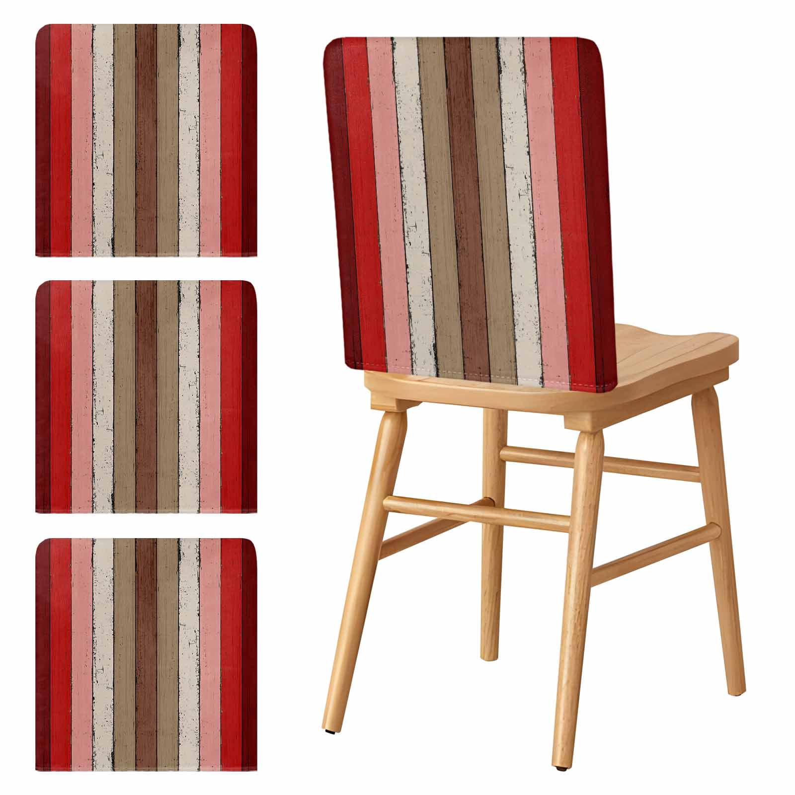 Chair Covers Set of 4 Red Brown Wood Grain Chair Slipcover Protector ...