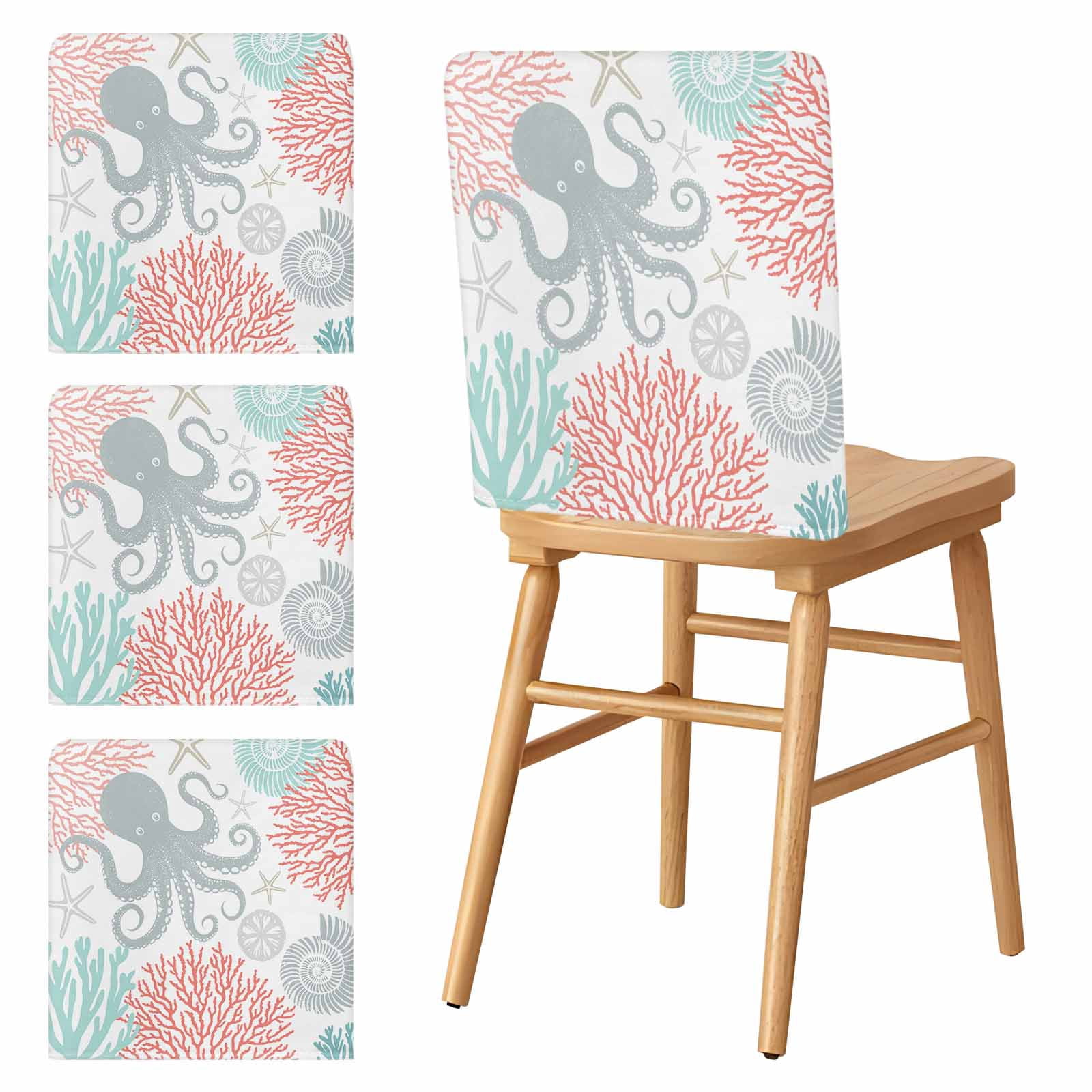 Chair Covers Set of 4 Red Coral Octopus Chair Slipcover Protector ...