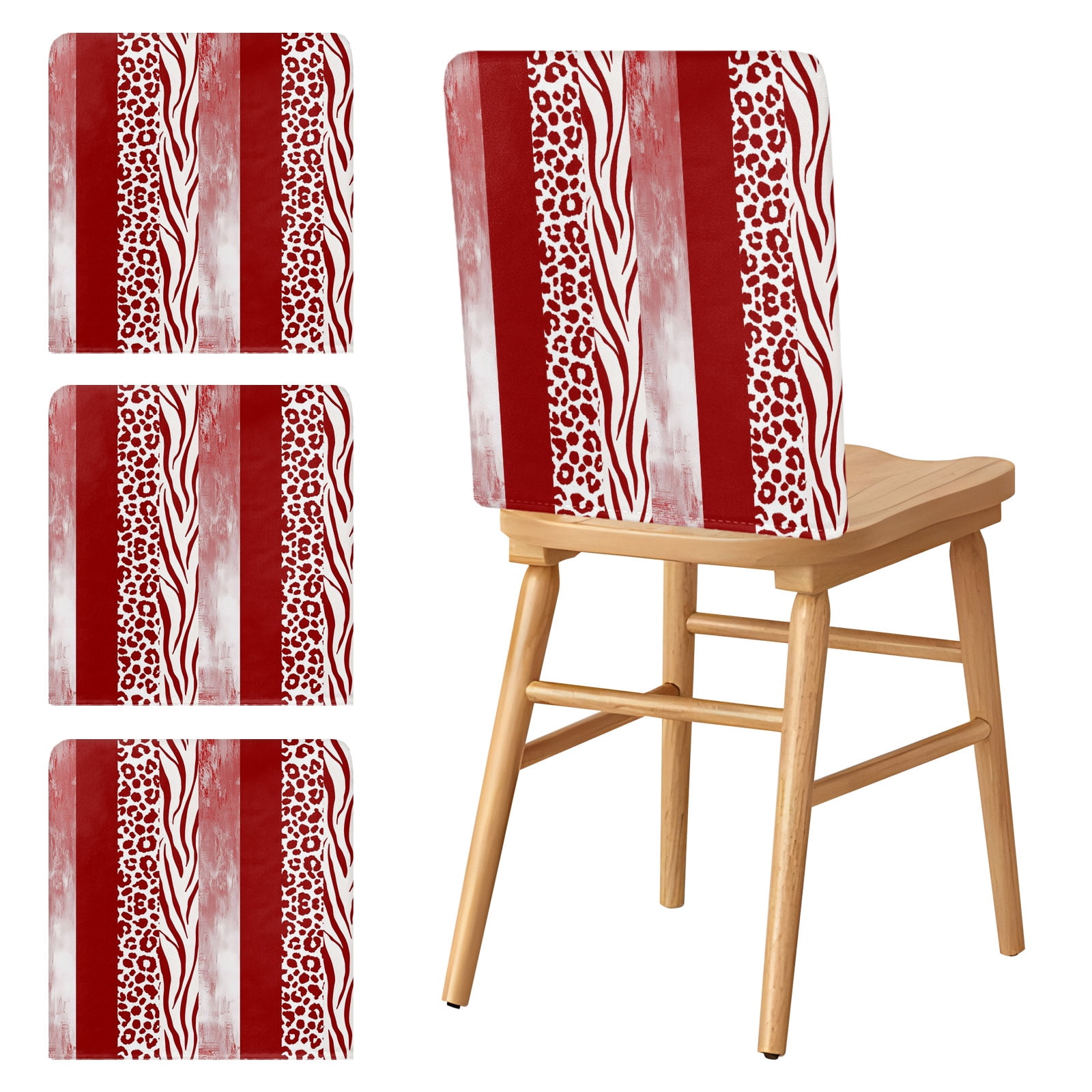 Chair Covers Set of 4 Red Leopard Zebra Stripes Chair Slipcover ...