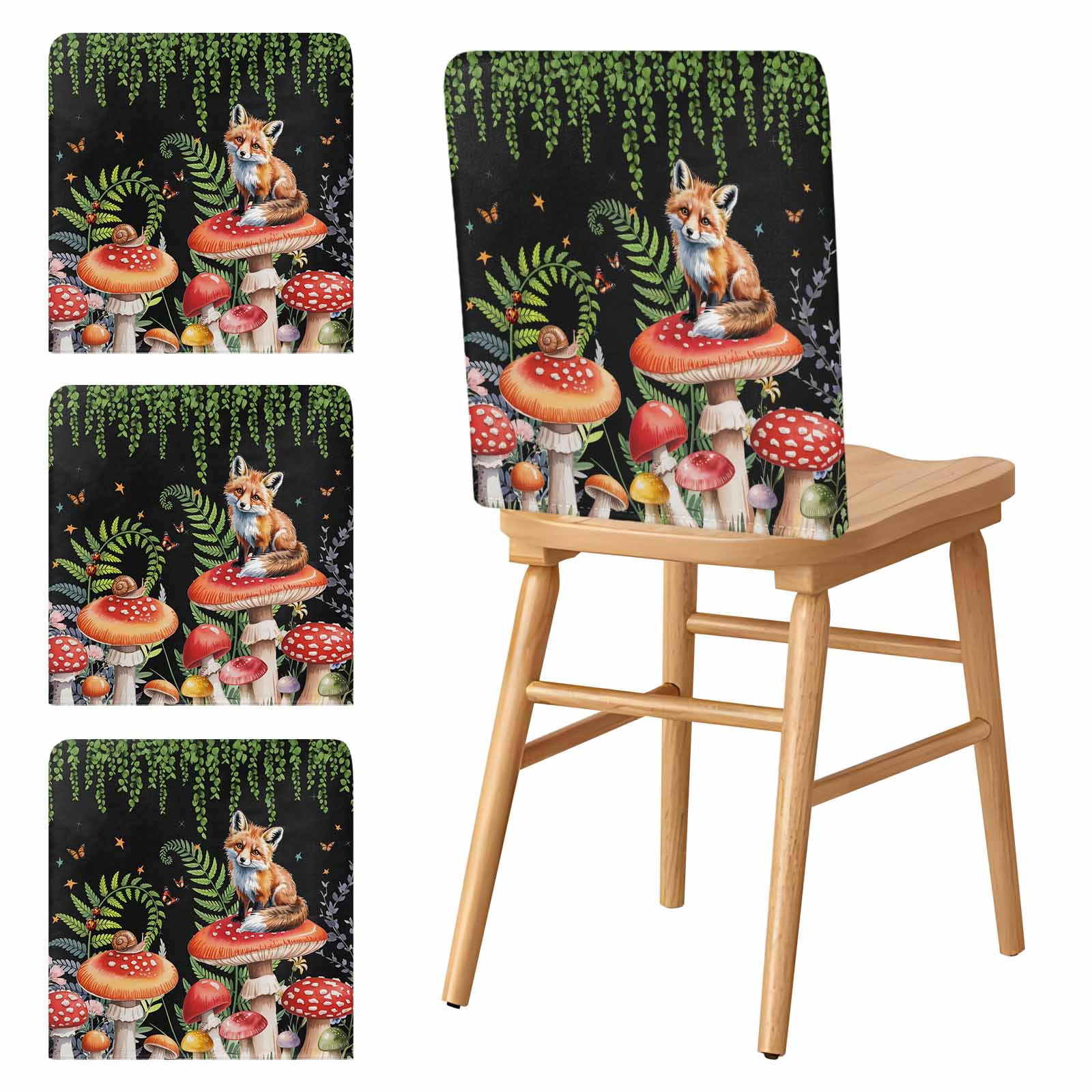 Chair Covers Set of 4 Red Mushroom Fox Chair Slipcover Protector ...