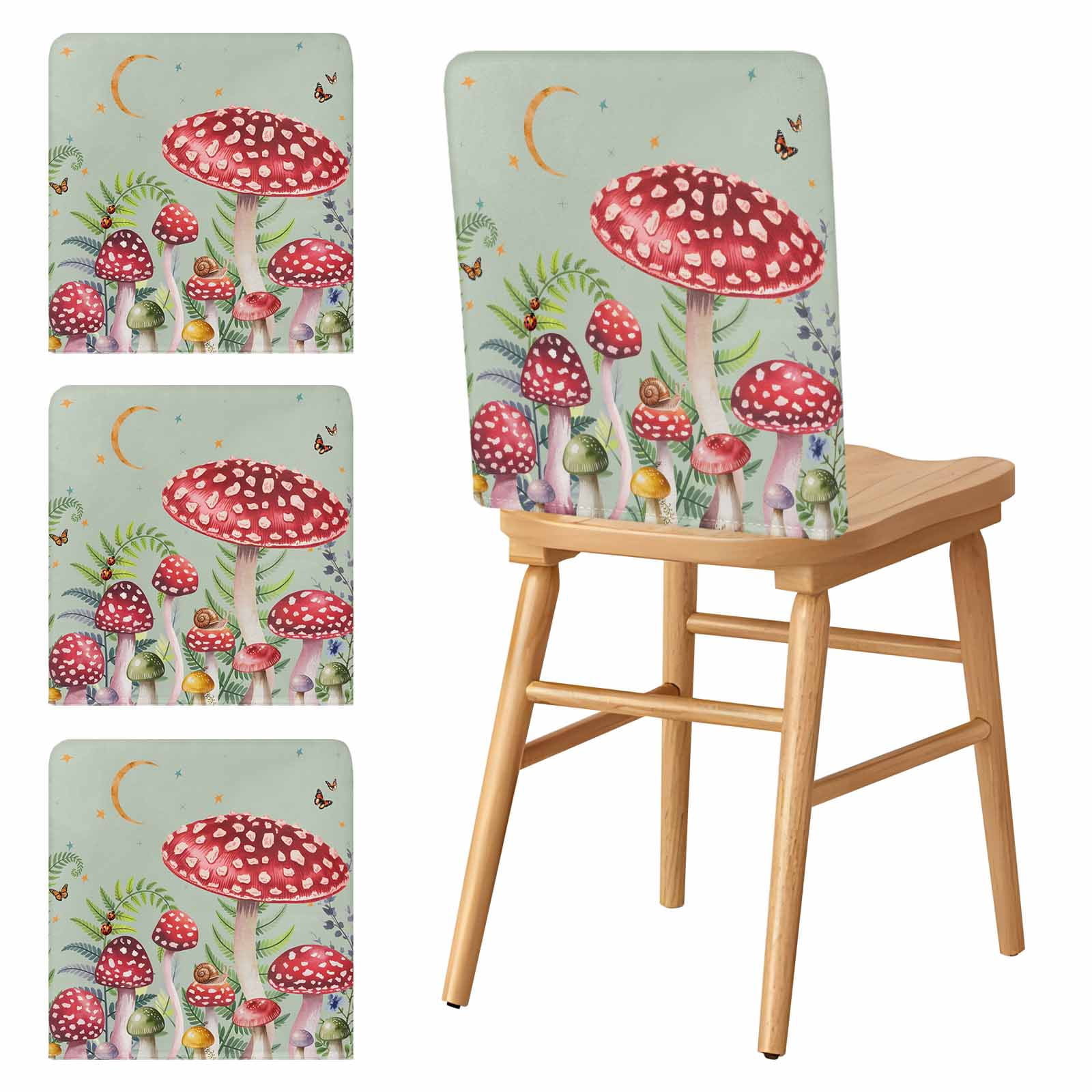Chair Covers Set of 4 Red Mushroom Moon Chair Slipcover Protector ...
