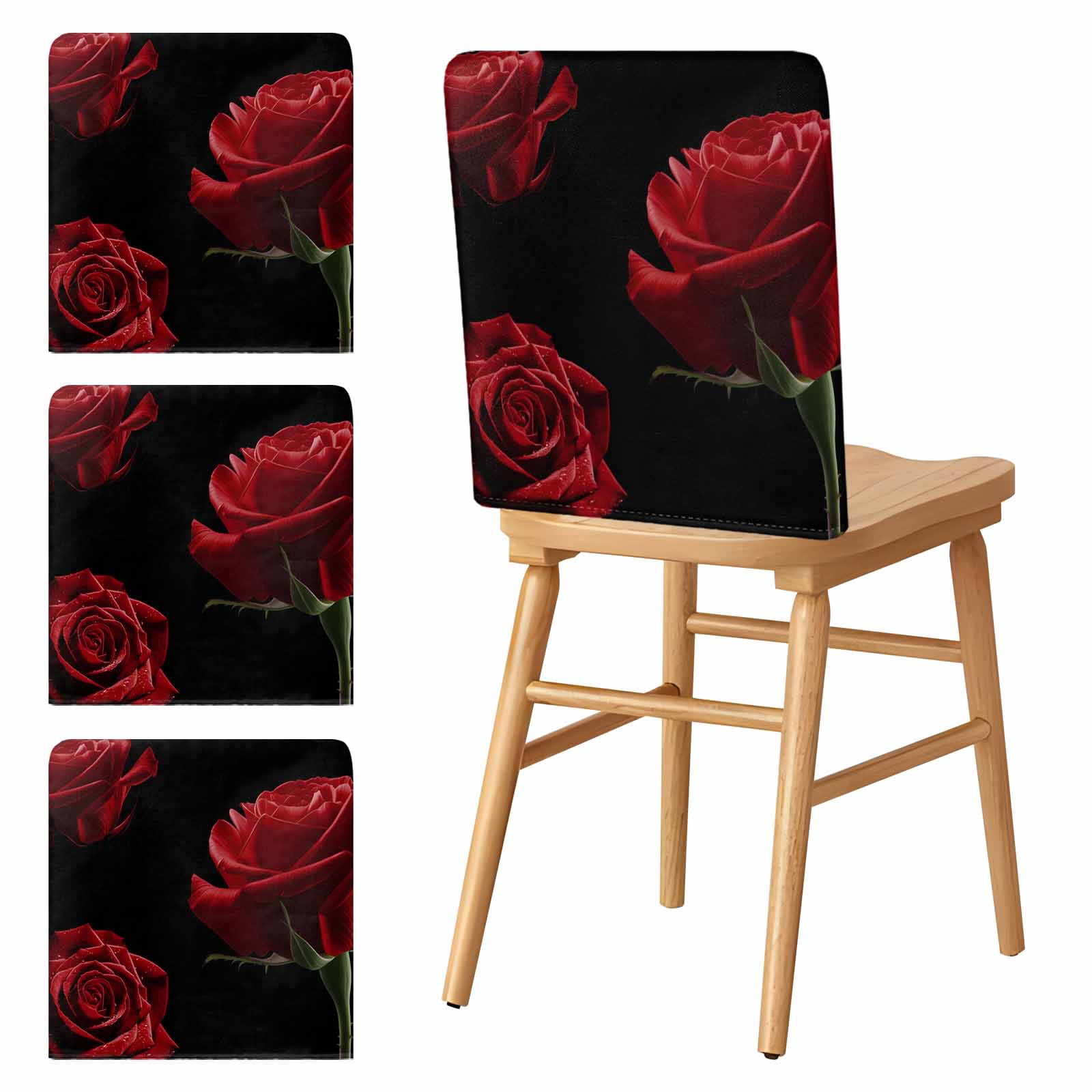 Chair Covers Set of 4 Red Rose Chair Slipcover Protector Stretch Chair ...