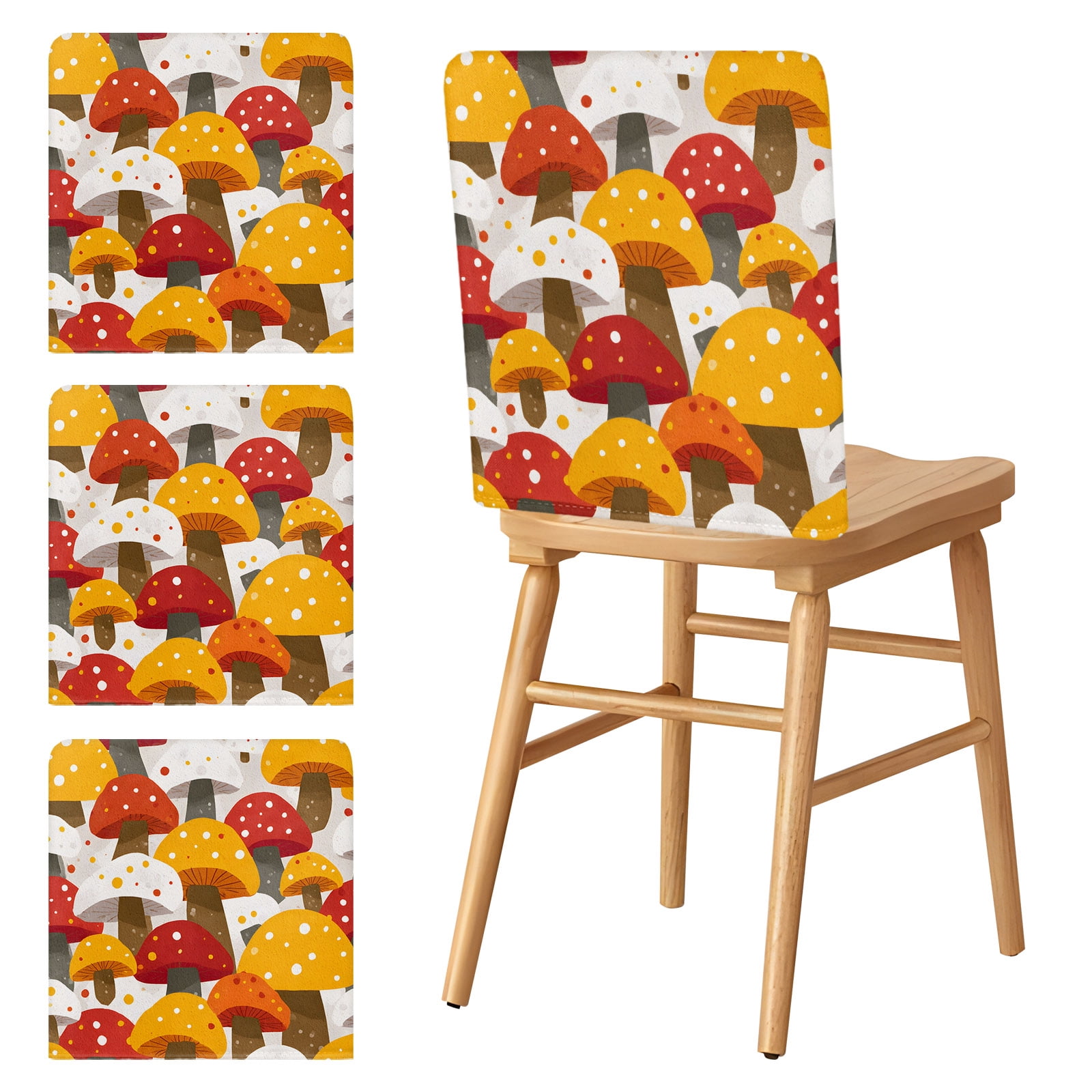 Chair Covers Set of 4 Red Yellow Mushrooms Chair Slipcover Protector ...