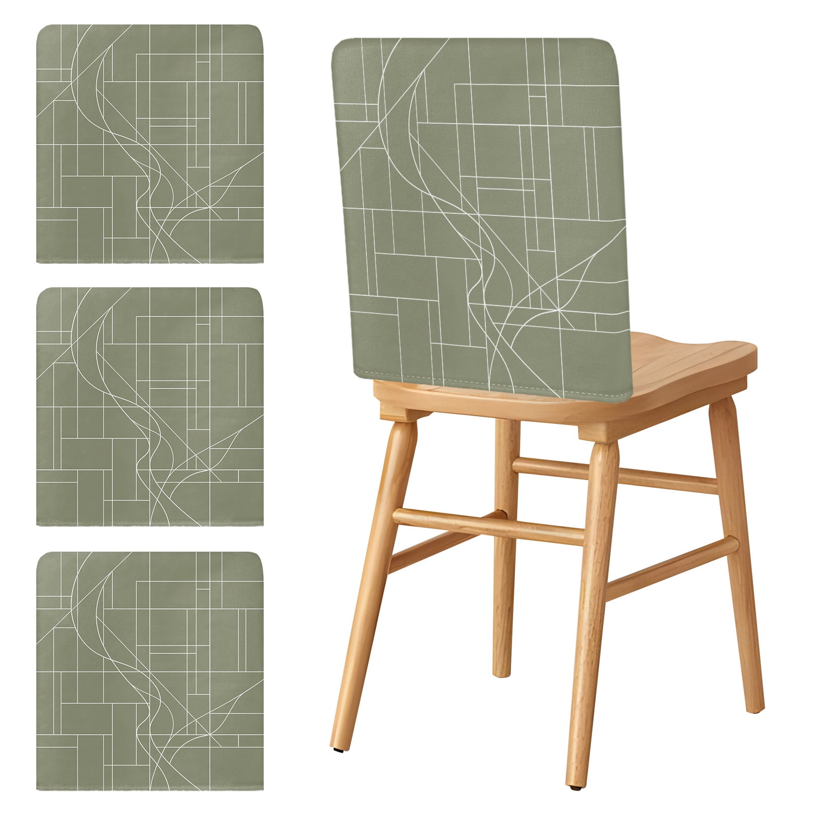 Chair Covers Set of 4 Sage Green Lines Chair Slipcover Protector ...