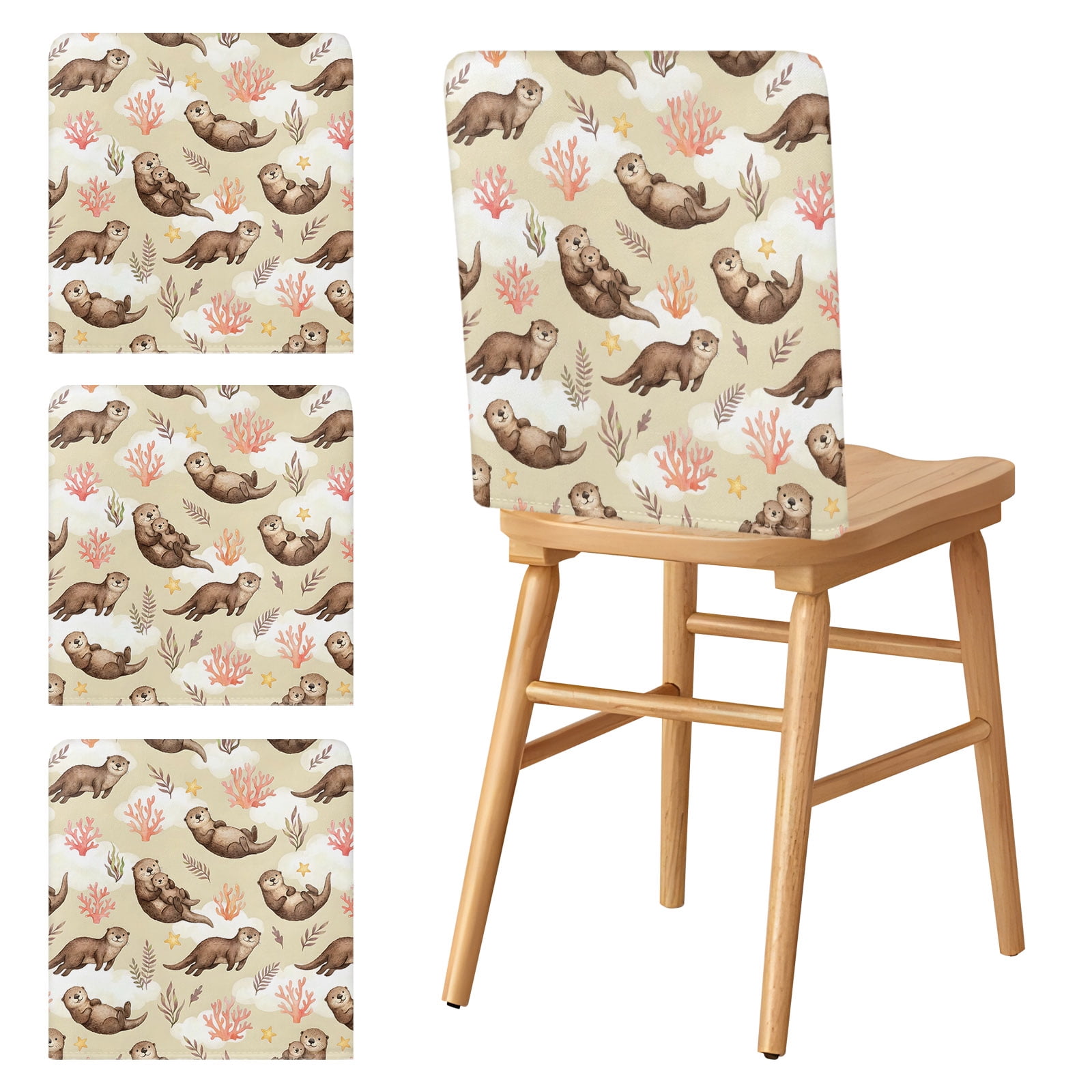 Chair Covers Set of 4 Sea Otters Chair Slipcover Protector Stretch ...