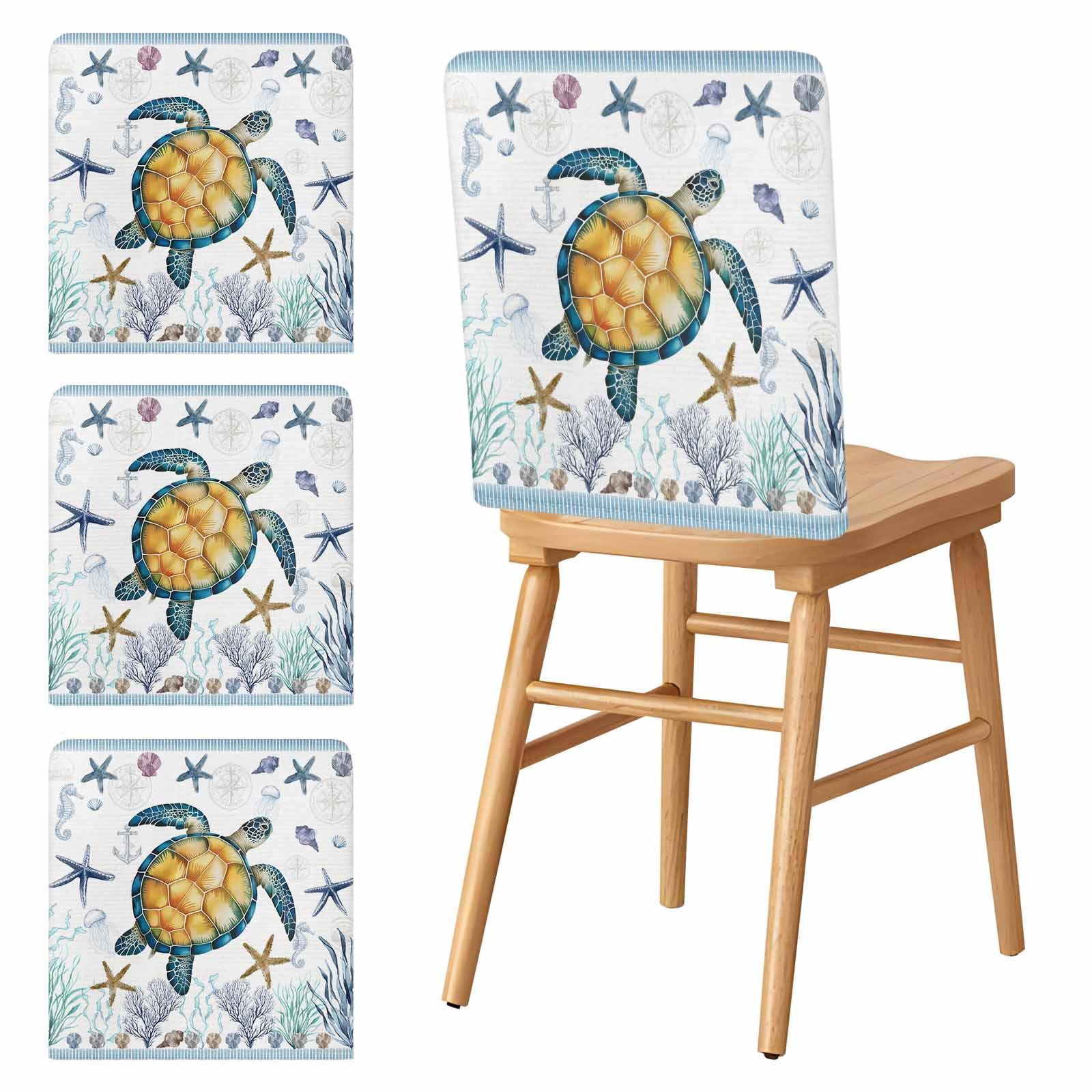 Chair Covers Set of 4 Sea Turtle Chair Slipcover Protector Stretch ...