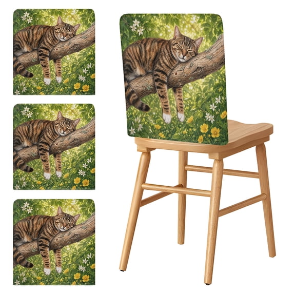 Chair Covers Set of 4 Sleep CAT on Branches Chair Slipcover Protector ...