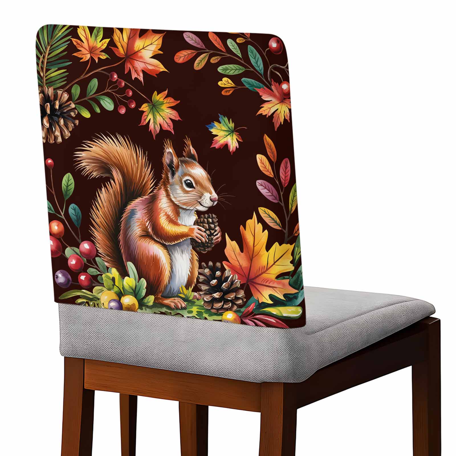 Chair Covers Set of 4 Squirrel Pine Cone Fall Maple Leaf Berry ...