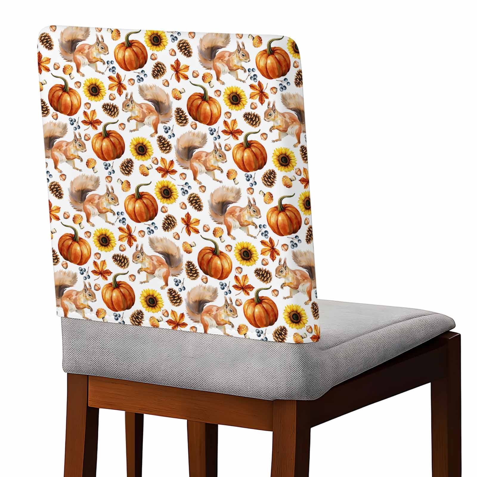 Chair Covers Set of 4 Squirrel Pumpkin Maple Leaf Sunflower Pine Cone ...