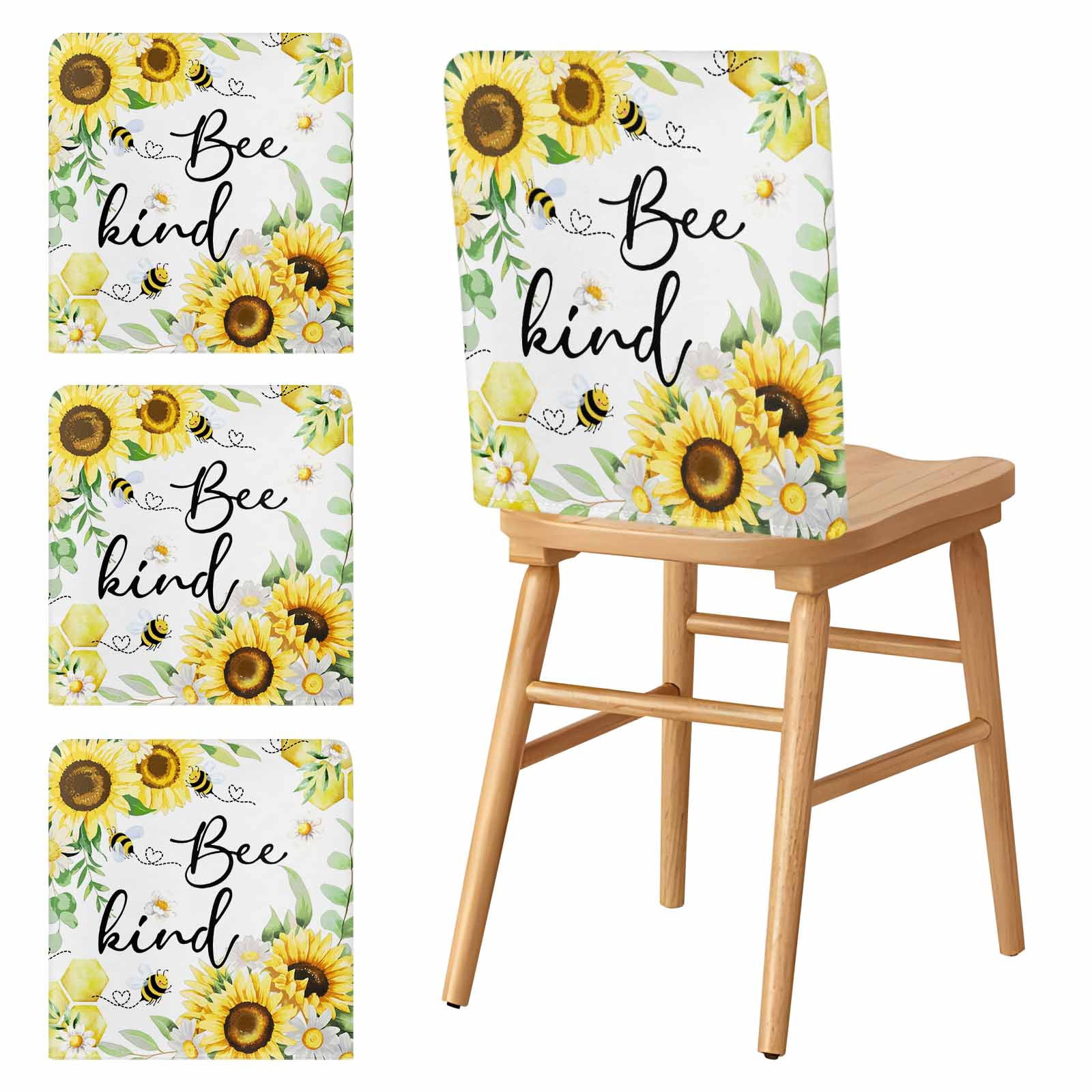Chair Covers Set of 4 Sunflower Bee Kind Chair Slipcover Protector ...