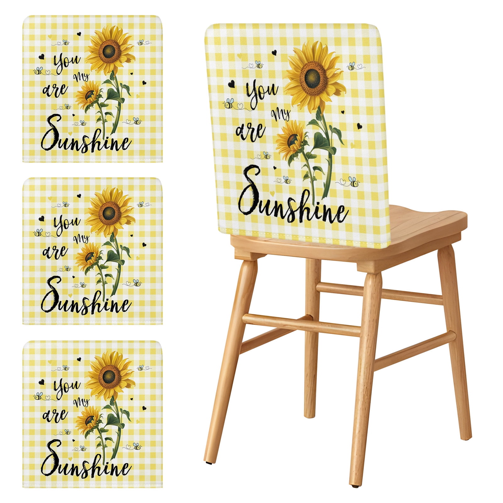 Chair Covers Set of 4 Sunflower Bees Chair Slipcover Protector Stretch ...