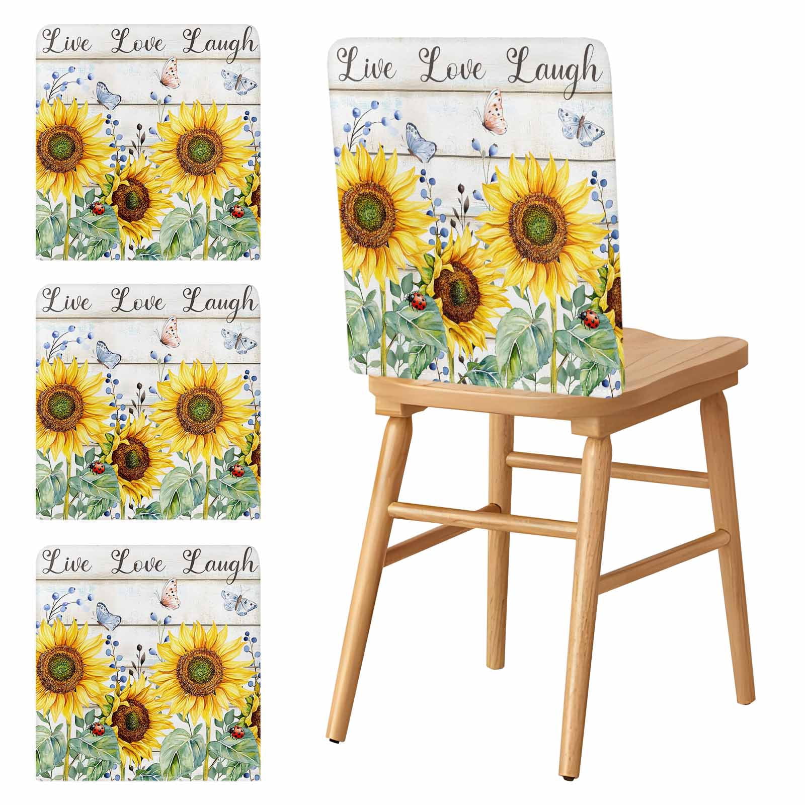 Chair Covers Set of 4 Sunflower Chair Slipcover Protector Stretch Chair ...