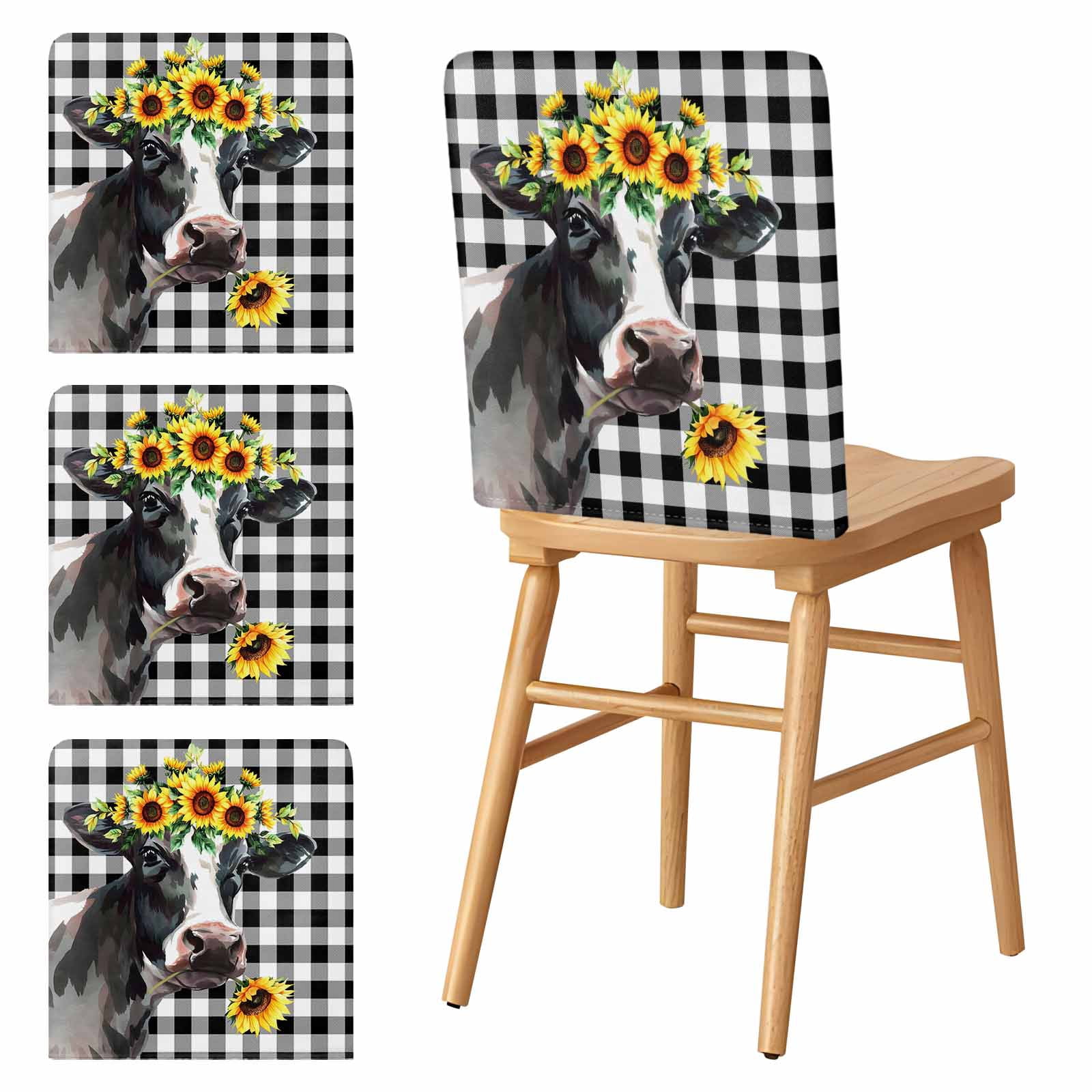 Chair Covers Set of 4 Sunflower Cow Chair Slipcover Protector Stretch ...