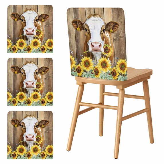 Chair Covers Set of 4 Sunflower Cow Chair Slipcover Protector Stretch ...