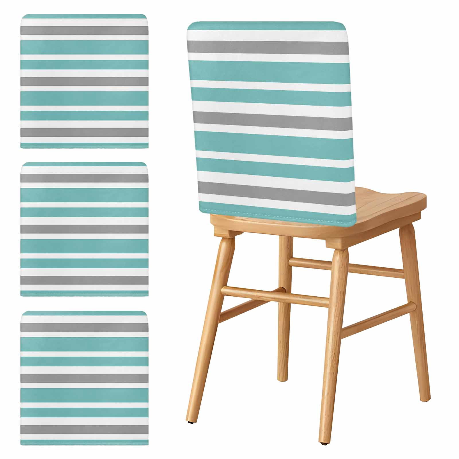 Chair Covers Set of 4 Teal Green, White and Grey Stripes Chair ...