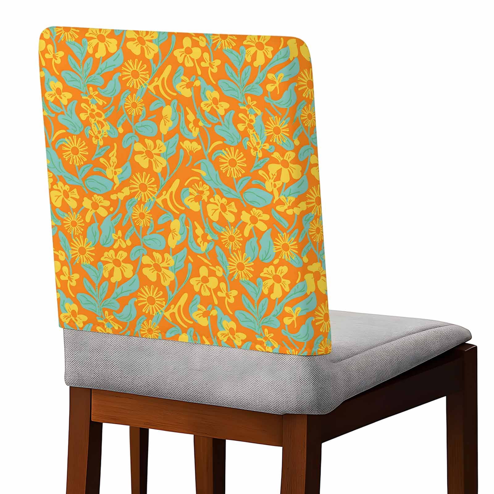 Chair Covers Set of 4 Vintage Plant Abstract Orange Blue Floral Leaf ...
