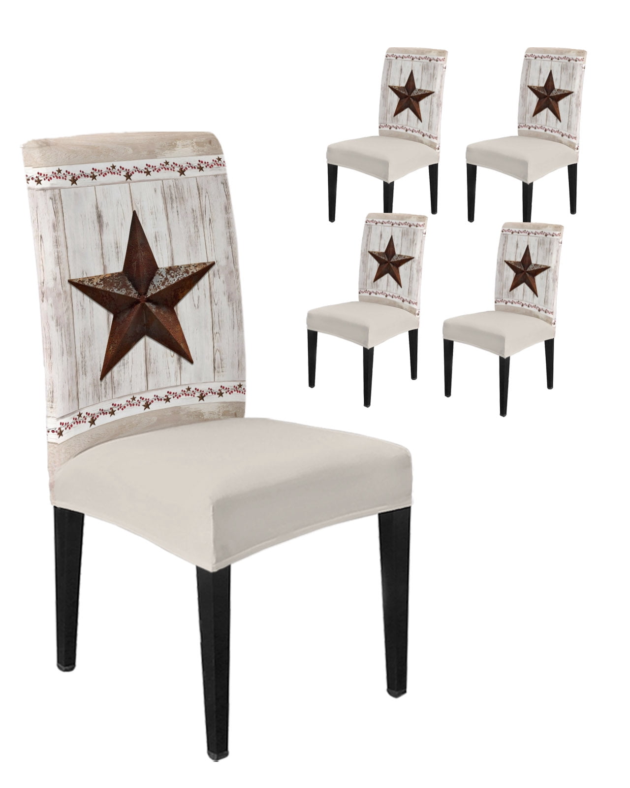 Chair Covers Set of 4, Vintage Texas Star on Grey Wood Grain Removable ...